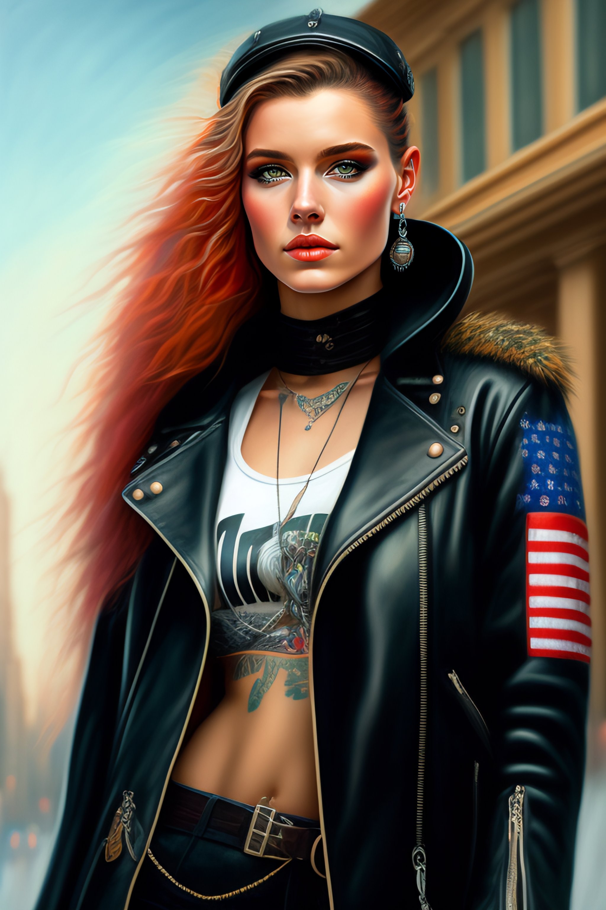 Lexica - Cute punk rock girl, mad max jacket, renaissance, cables on ...
