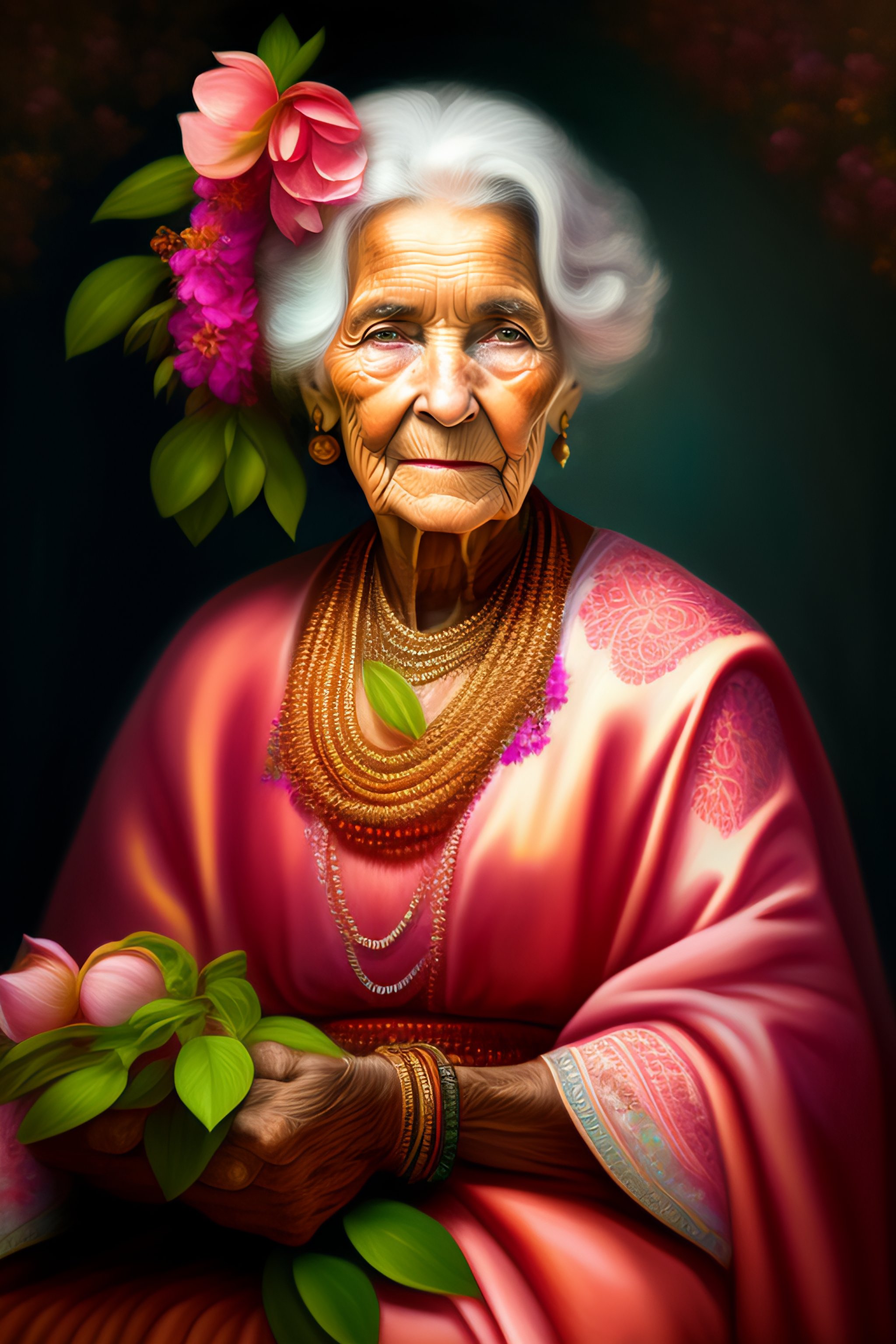Lexica - Old Woman Baba jaga Portrait with an beautyful Flowers