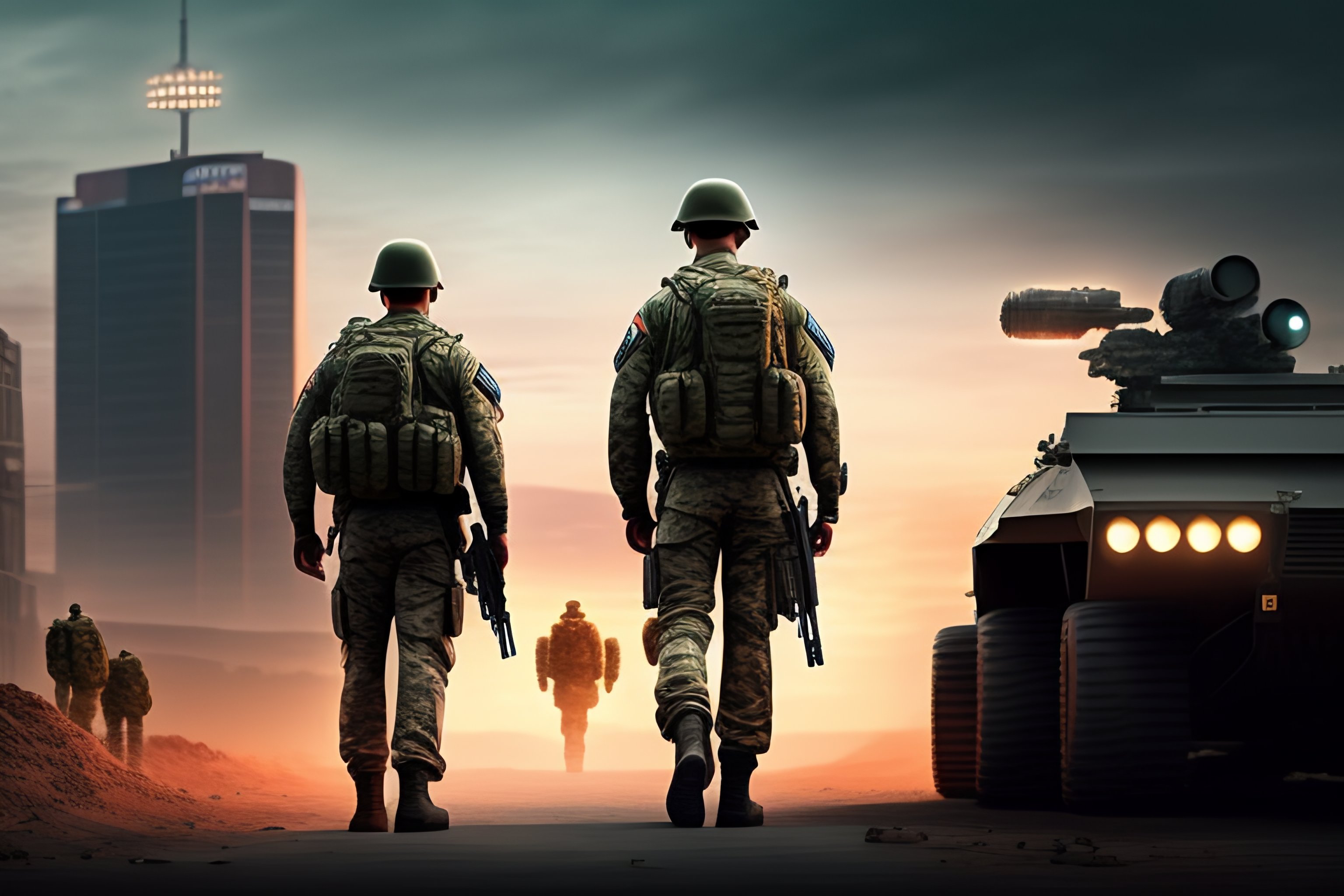 Lexica - Elite soilders guarding a modern city