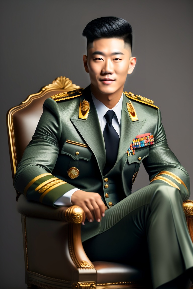 Lexica - A handsome Asian guy in a military suit A middle-aged host of ...