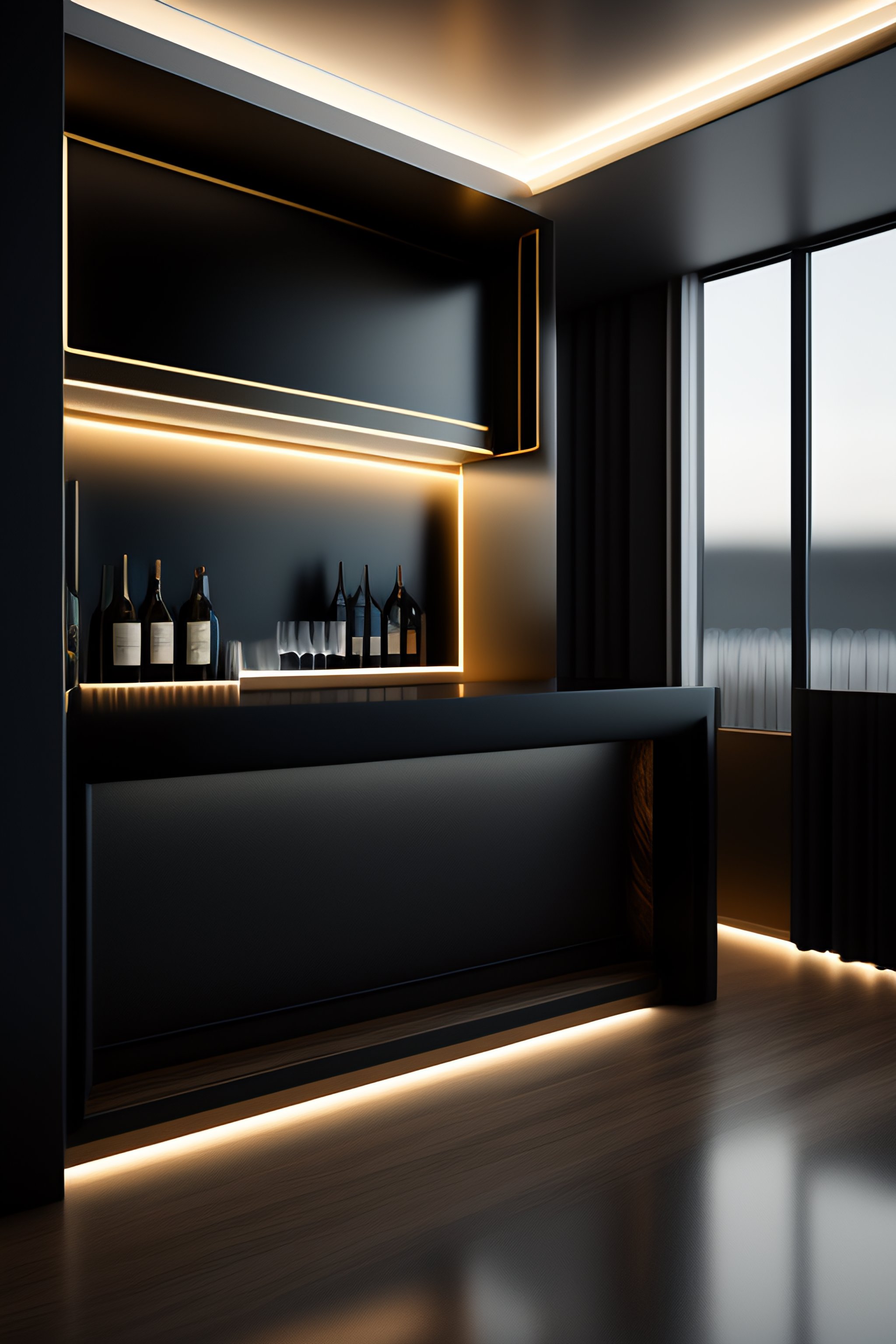 Lexica - Minimalist bar, blackroom,8k,octante render, black cocktail