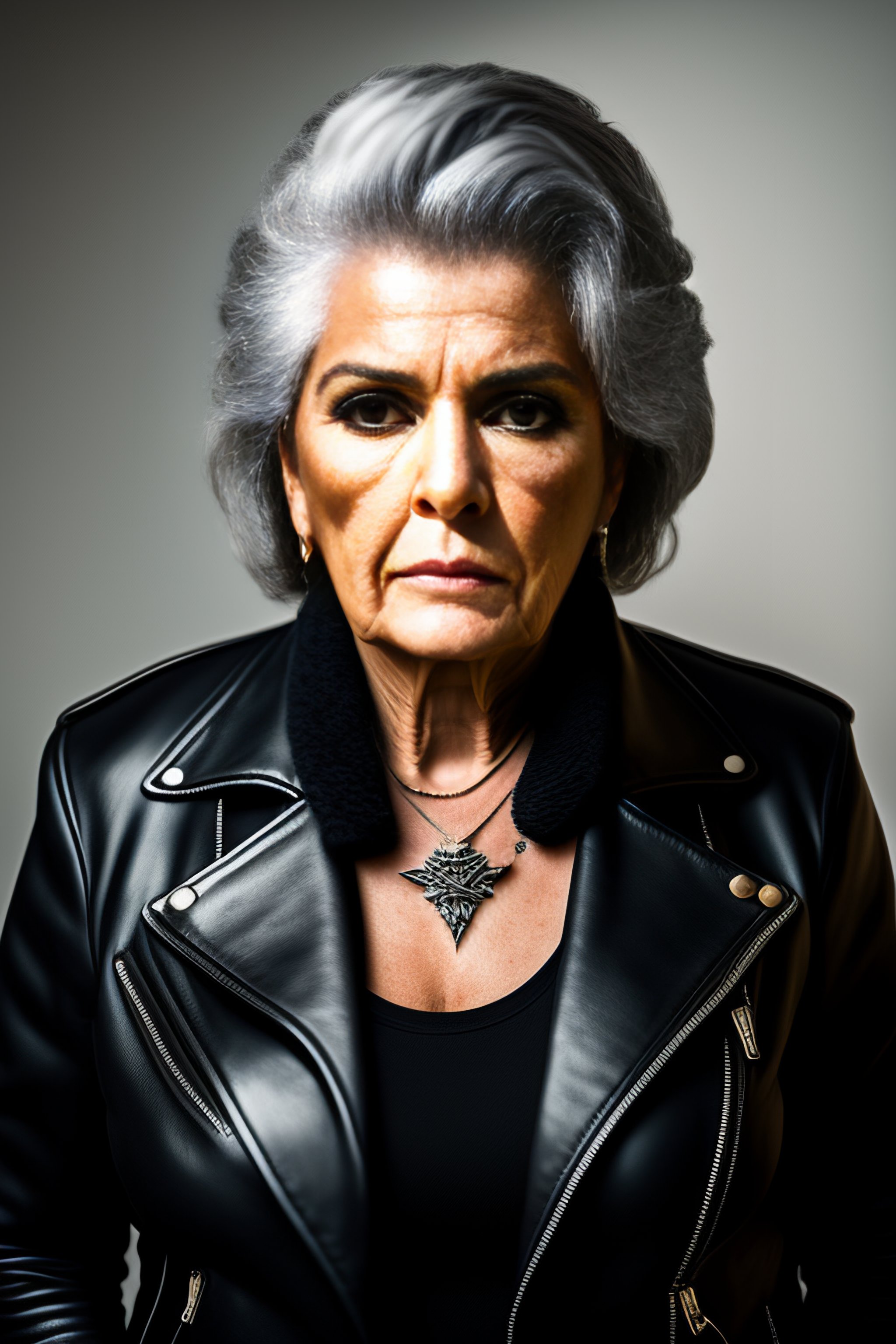 Lexica - Portrait of a grumpy mean scowl old woman biker tattoos ...