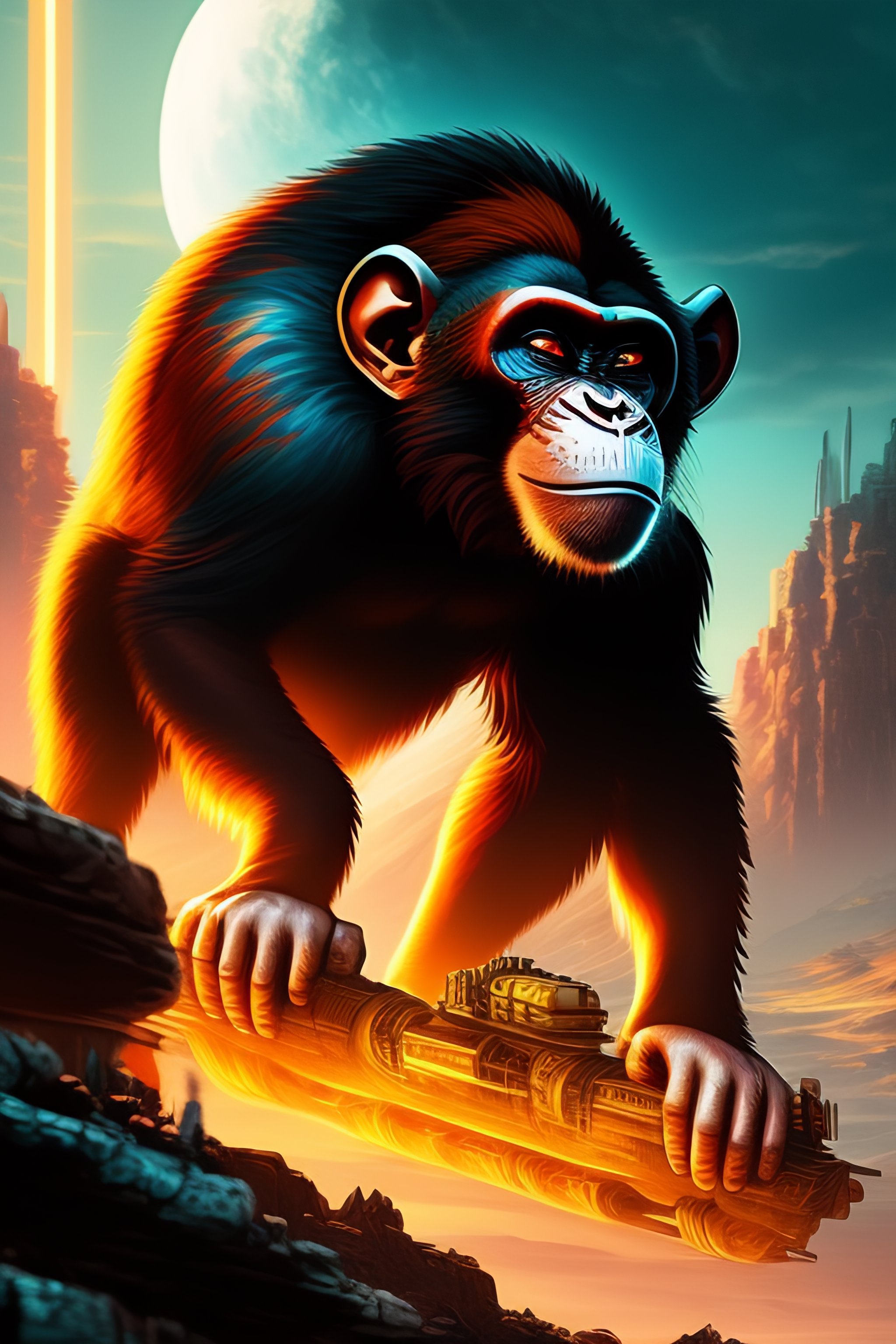 Lexica - Monkey surfing in a post apocalyptic world, comic book style ...