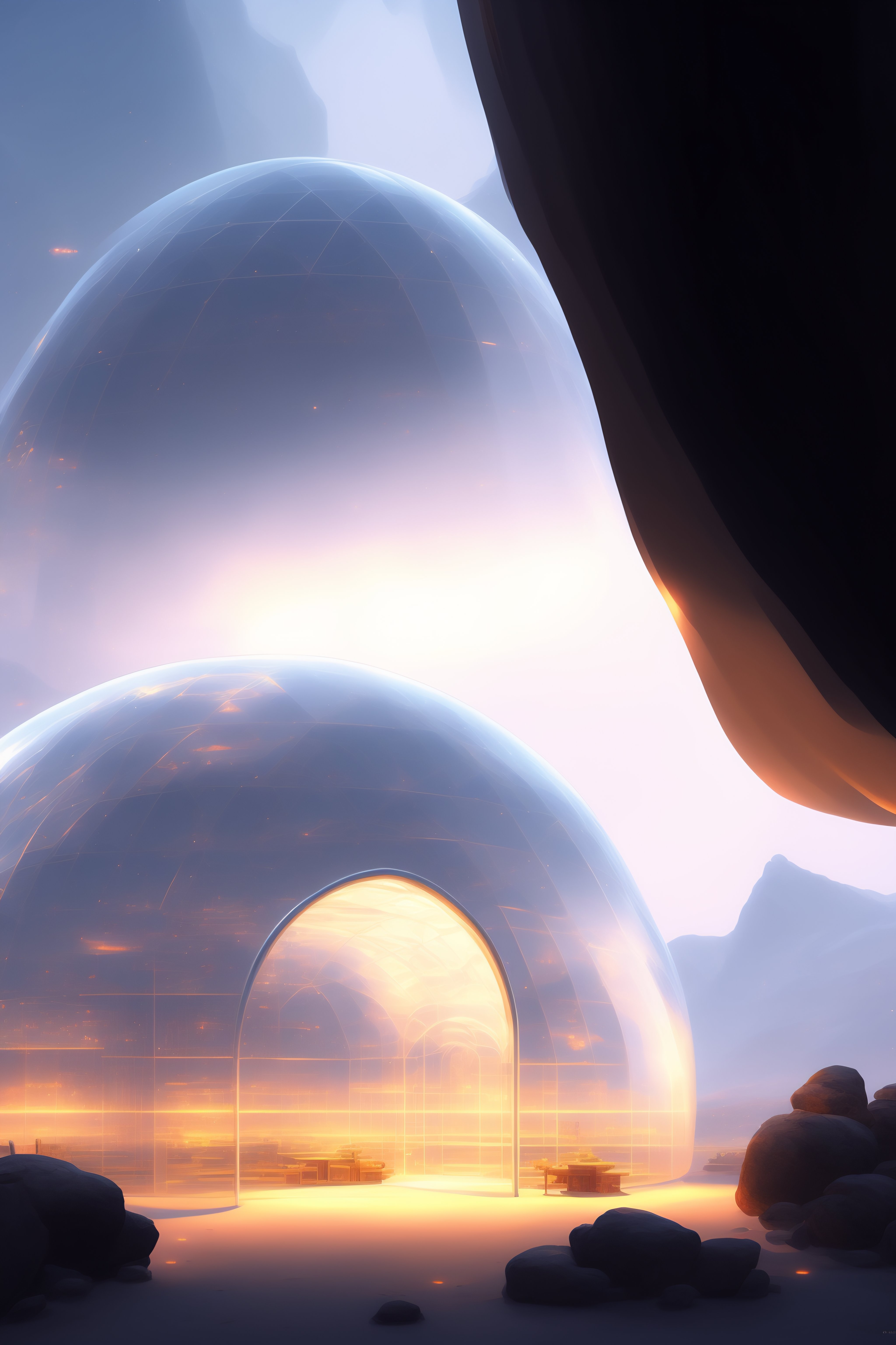 Lexica - Transparent covered igloo domes, light dust, magnificent ...