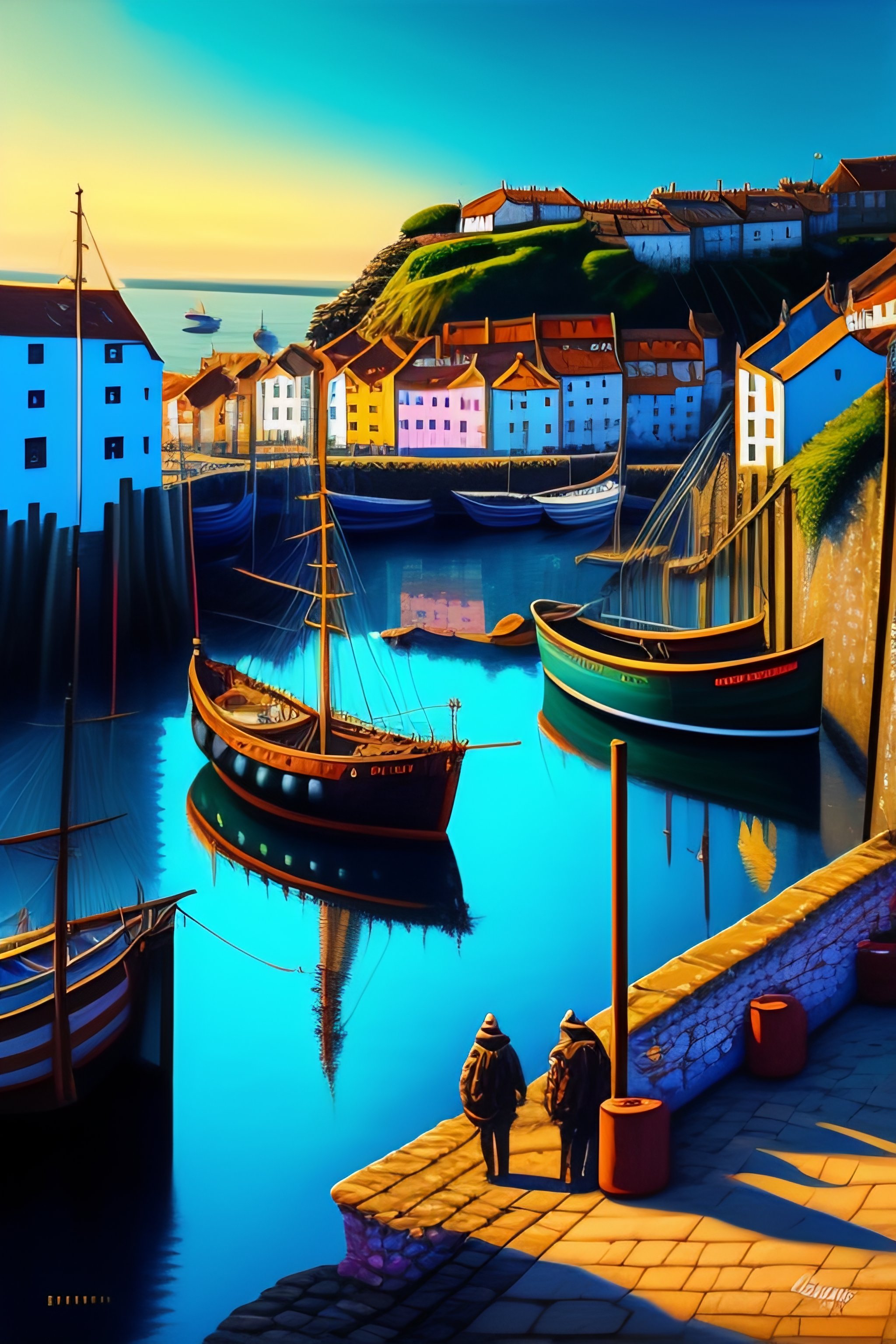 Lexica - A realitic painting of cyberpunked brixham harbour in south devon