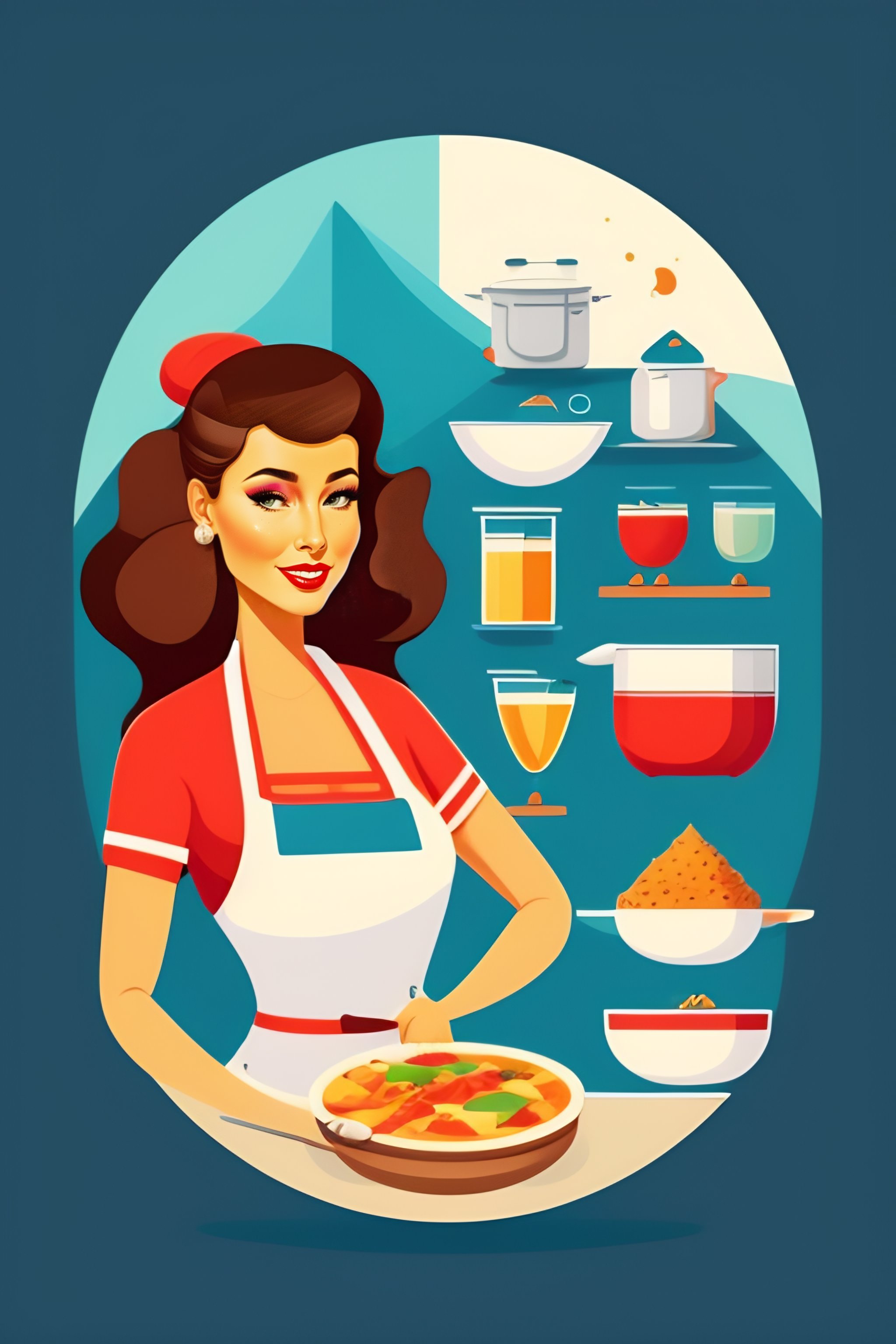 Lexica - Flat design, woman cooking