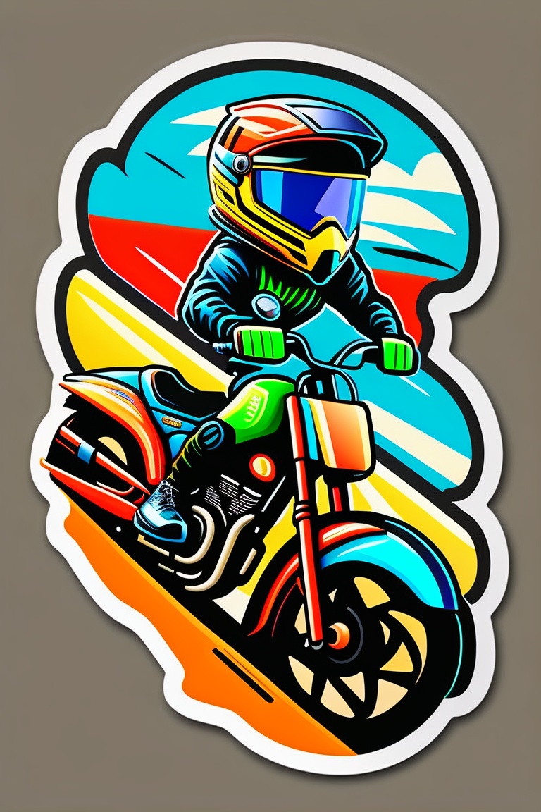 Lexica - Cartoon dirt bike sticker, classic d style, solid background ...