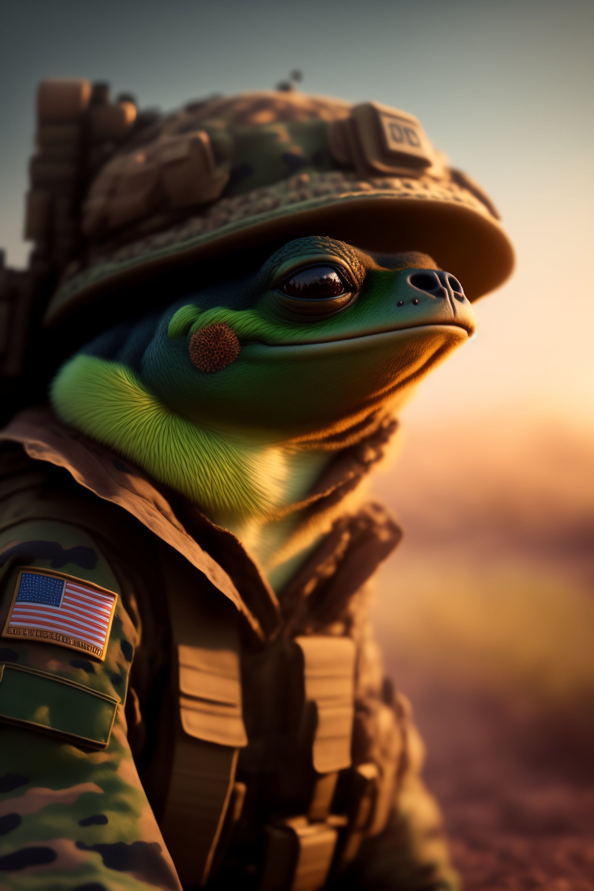 Lexica - An exhausted pepe the frog at the frontlines in the army at ...