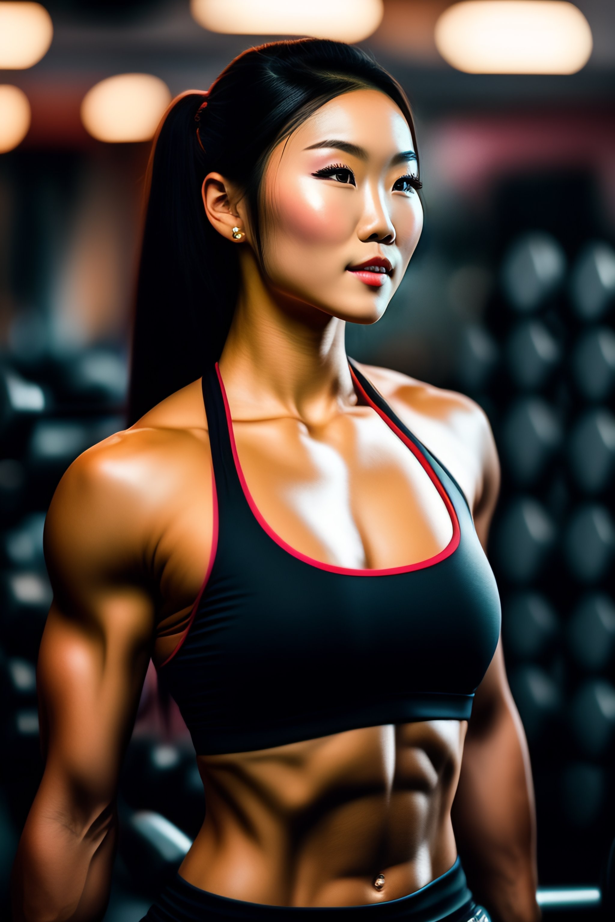 Lexica - Pretty asian girl working out fitness, realistic, smooth, sharp