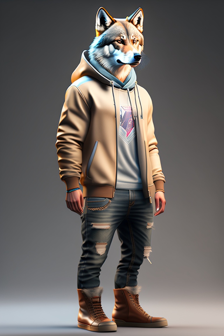 Lexica - Full body, stand up, anthro humanoid wolf, thug, hoodie and ...
