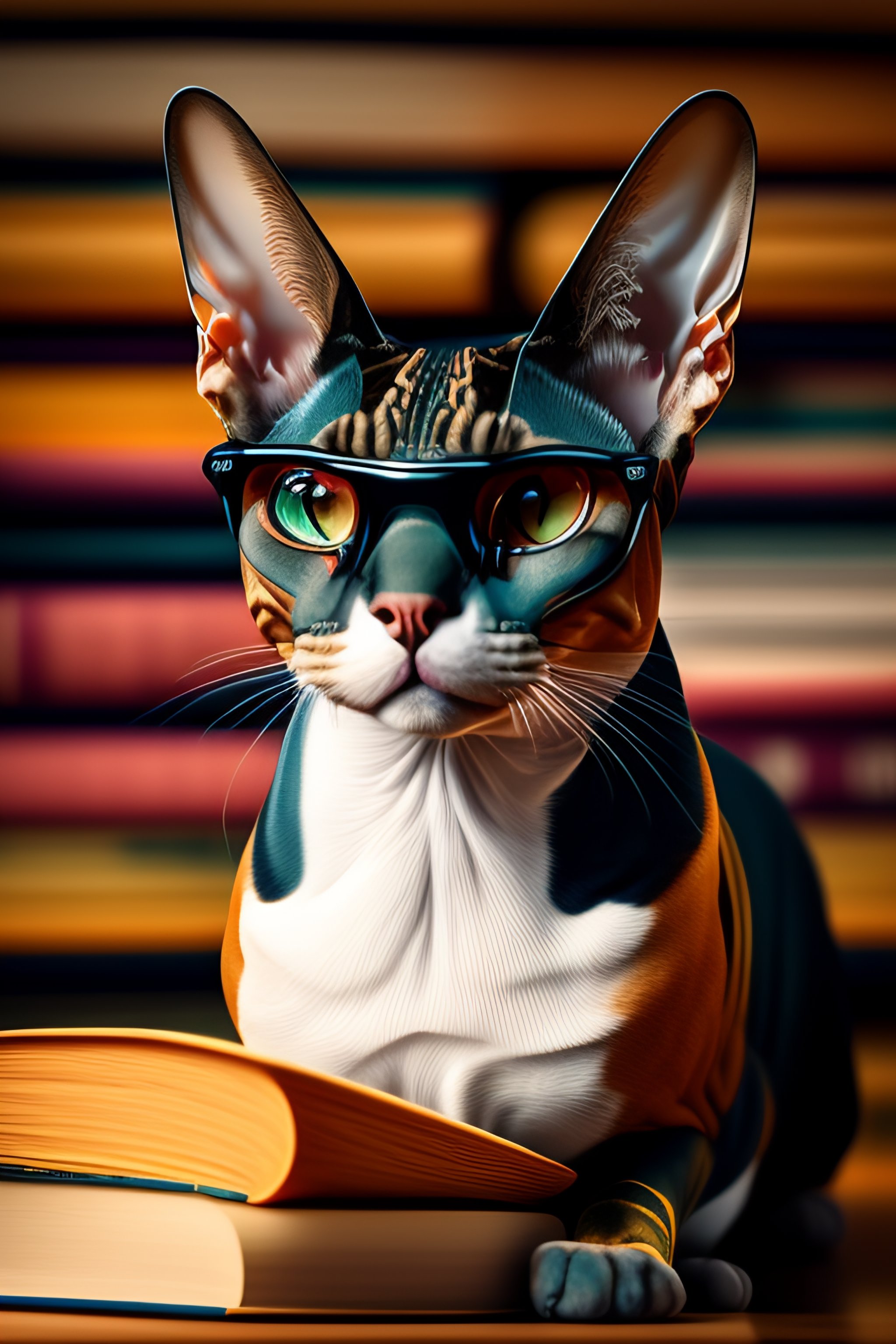 Lexica - Smart sphinx cat in glasses with books