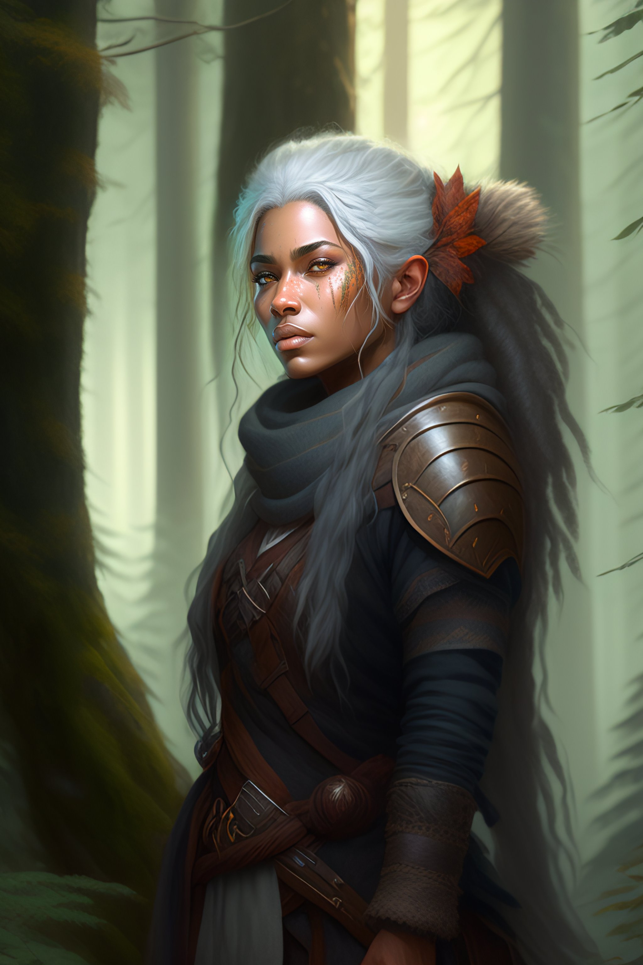 Lexica - A short female, dwarf, druid, gray hair, face scars, brown ...