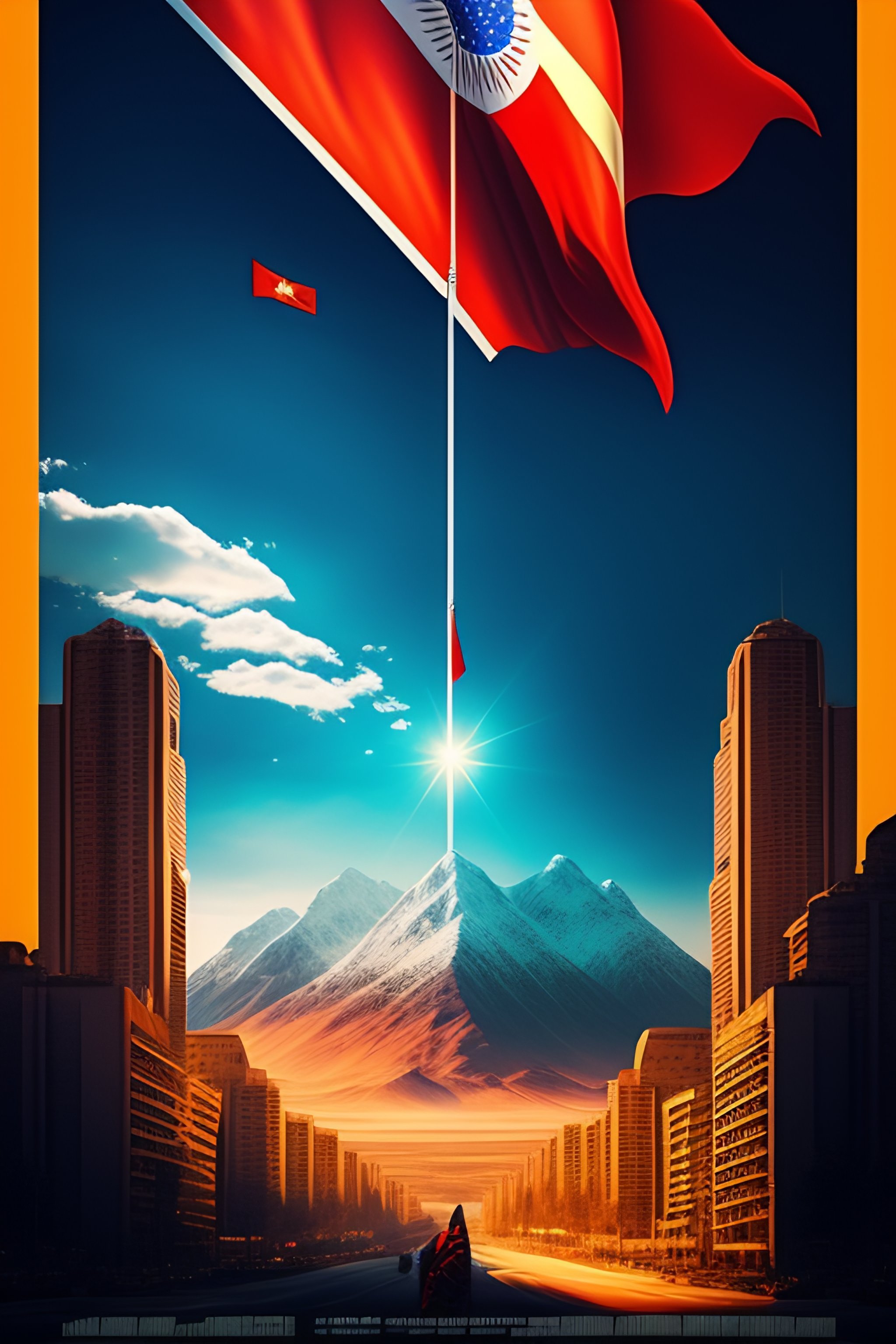 Lexica - Movie poster, Bishkek, year 2100, Kyrgyzstan flag waving on ...