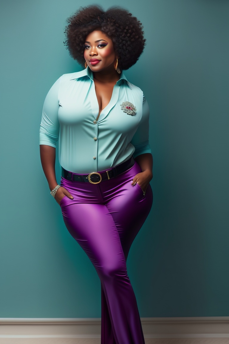 Lexica - Curvy black woman, short natural curly hair, stylish clothing ...