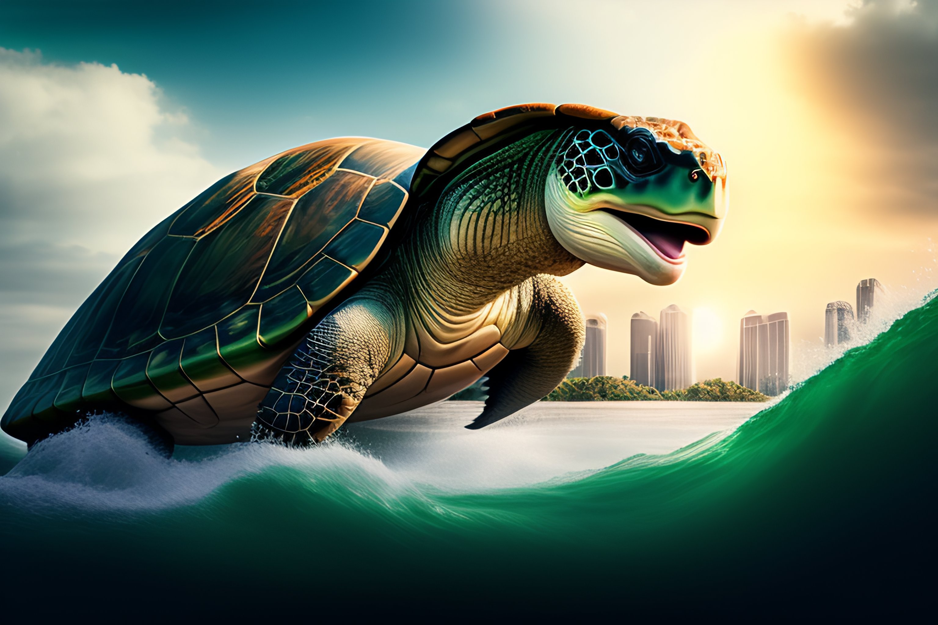 Lexica - Giant turtle fighting godzilla