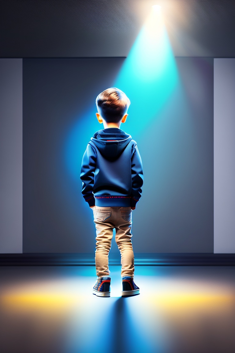 Lexica - A hopeless boy standing in an empty room, stage light points ...