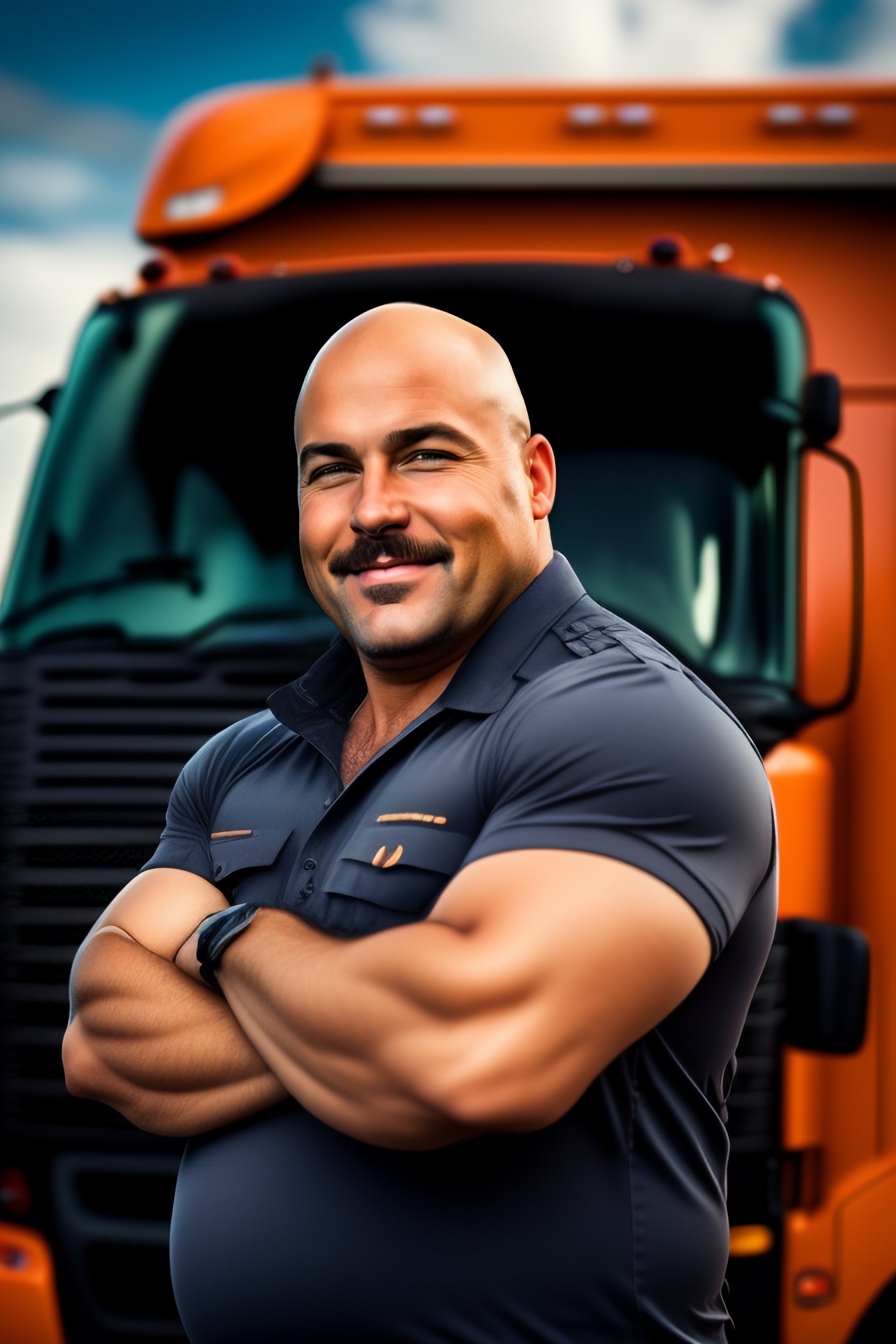 Lexica - Bald truck driver, with a big belly