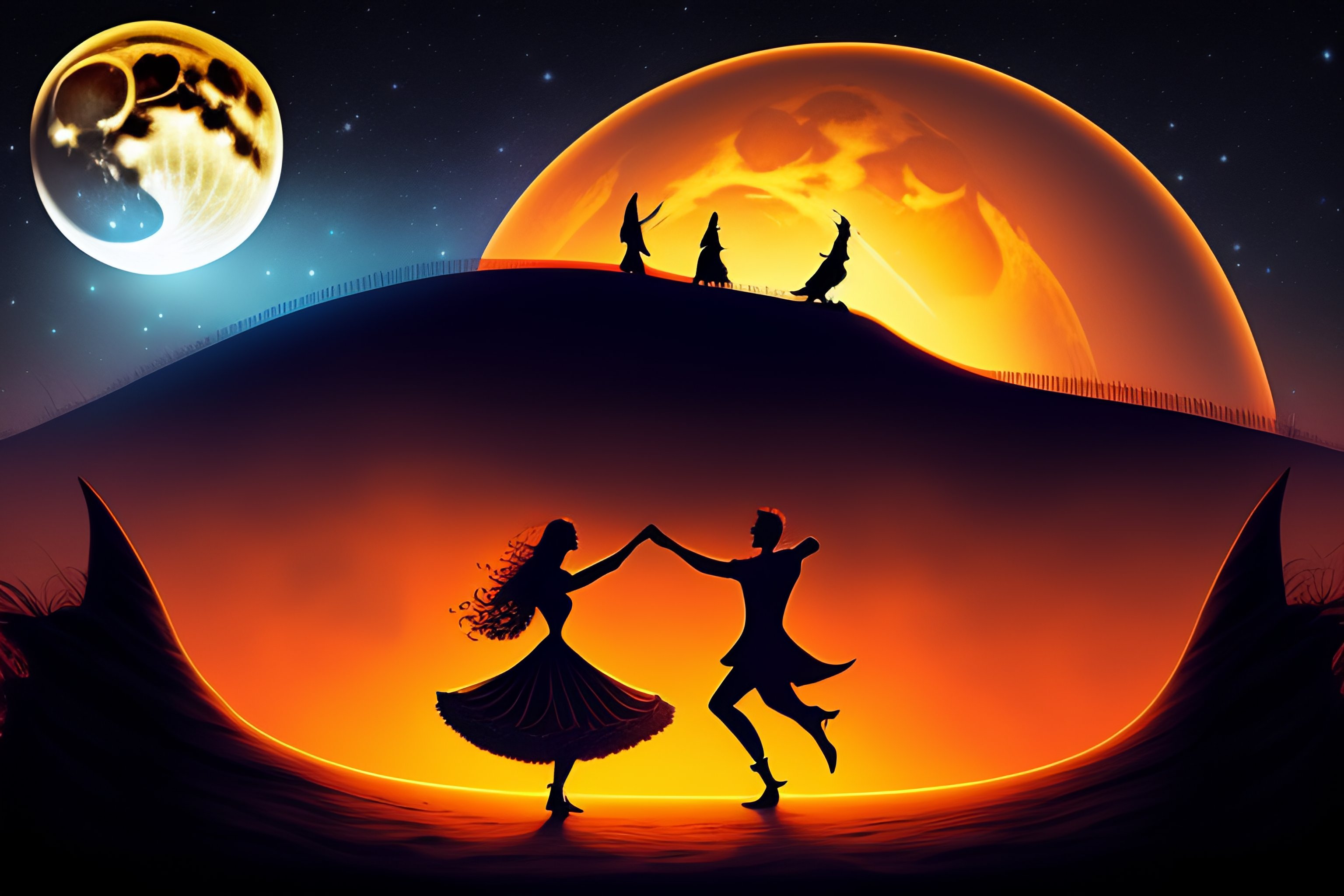 Lexica - People dancing under the moon, fantasy style,