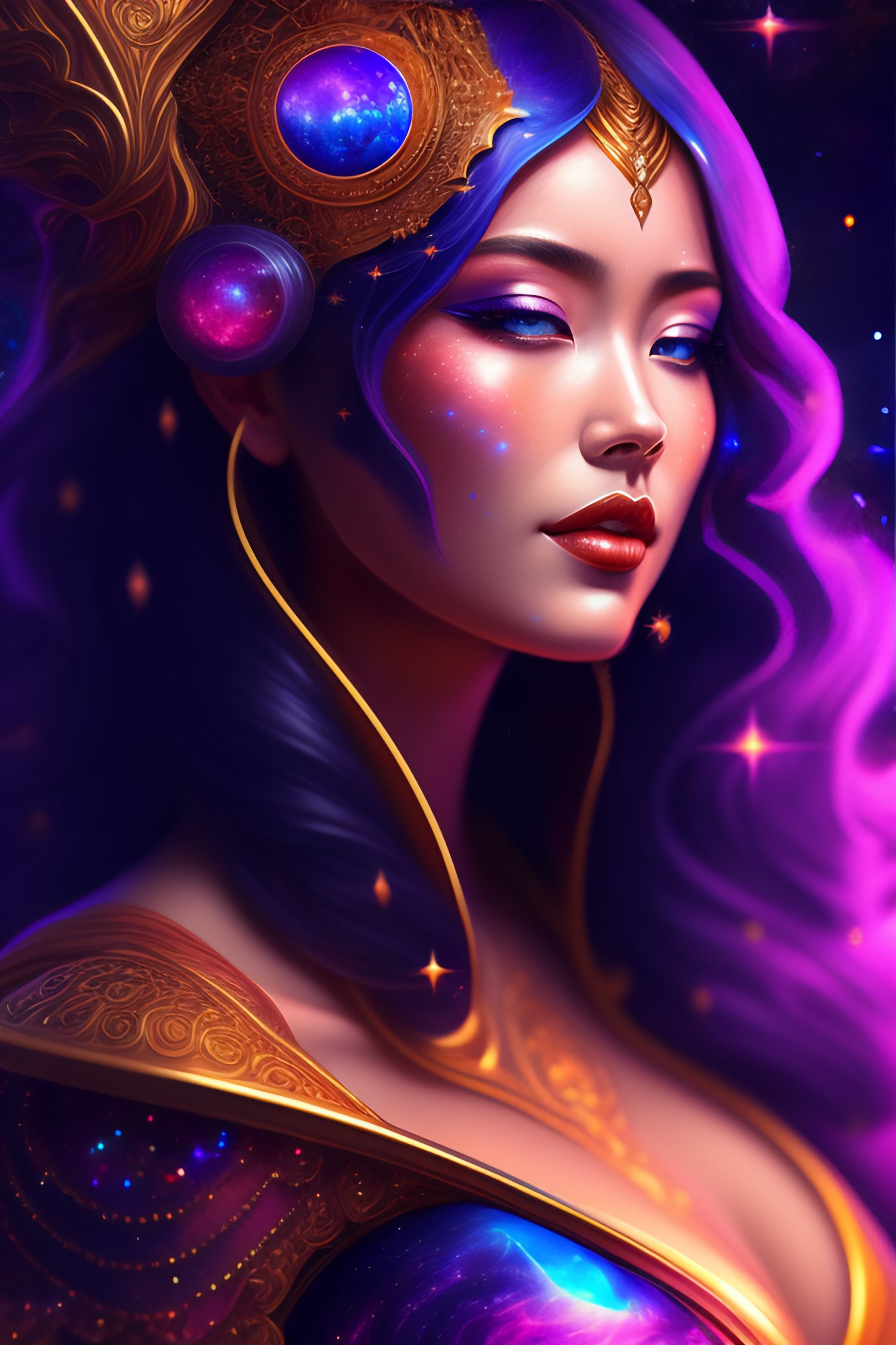 Lexica - Cosmic sorceress, nebulas, galactic, Concept art portrait by ...