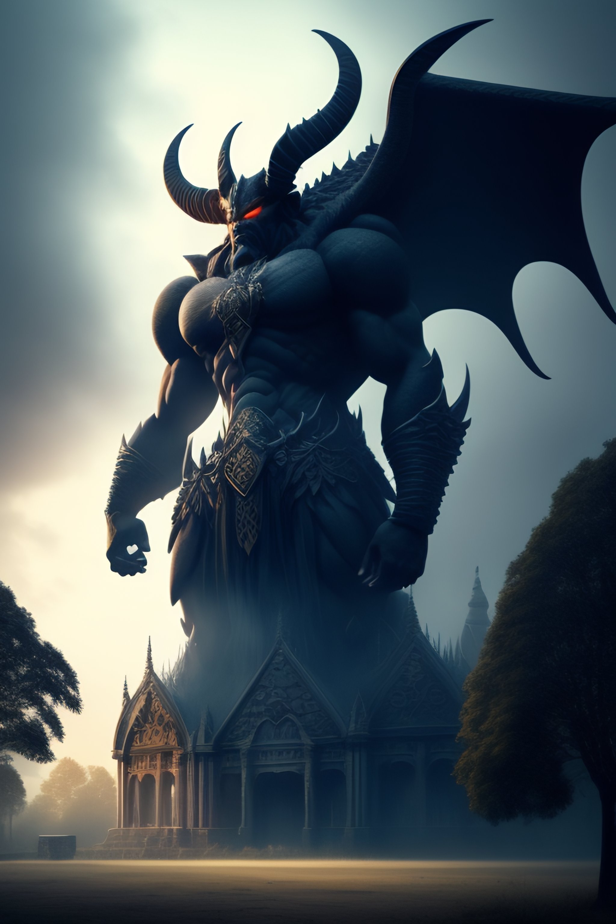 Lexica - A giant demon throwing a building