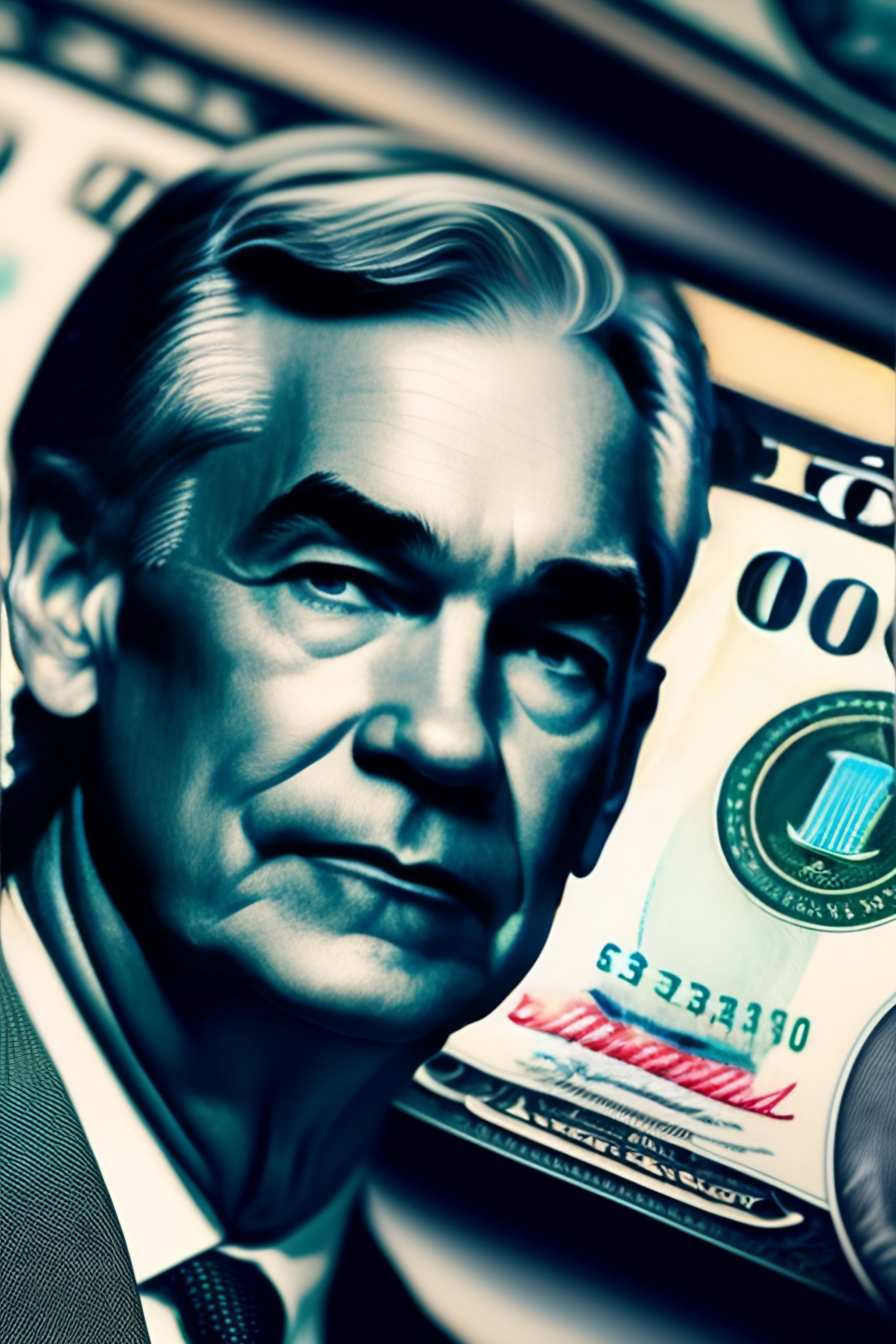 Lexica - Jerome Powell on a hundred dollar bill,stealing money,blurred ...