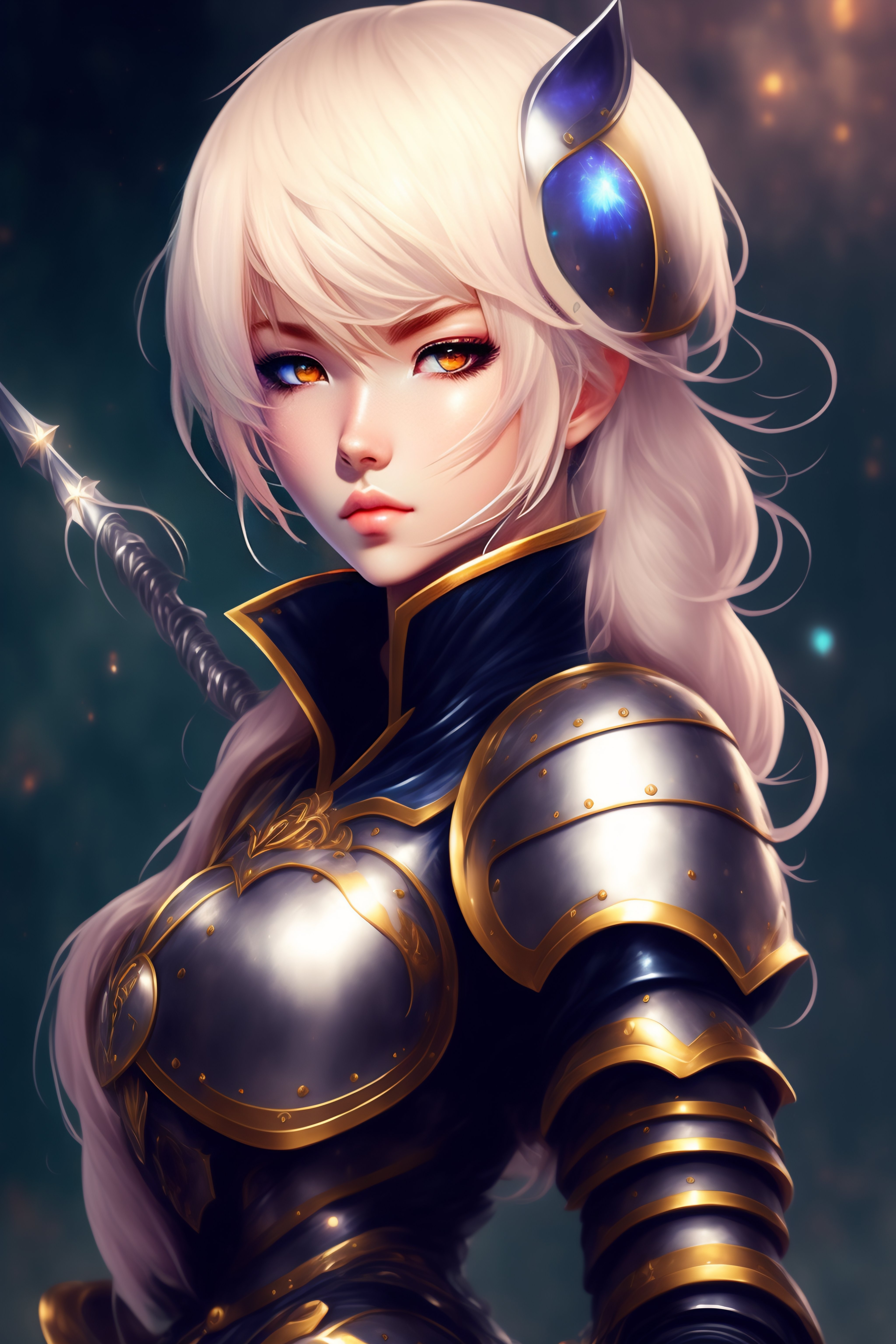 Lexica - Magical knight, anime girl, blonde short hair, scowl, solo