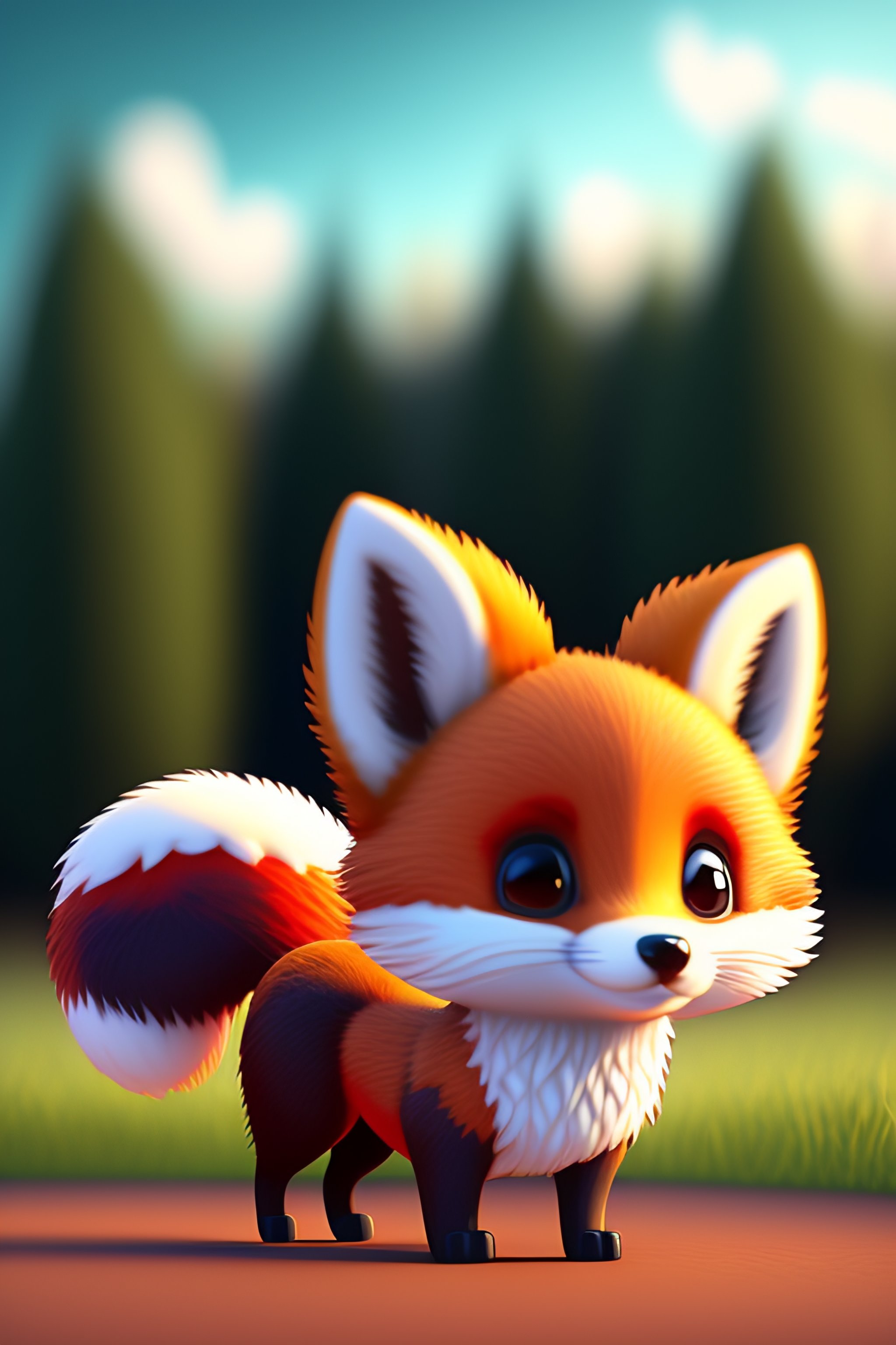 Lexica - 3d cartoon,cute fluffy fox with two ears and big eyes, higly ...