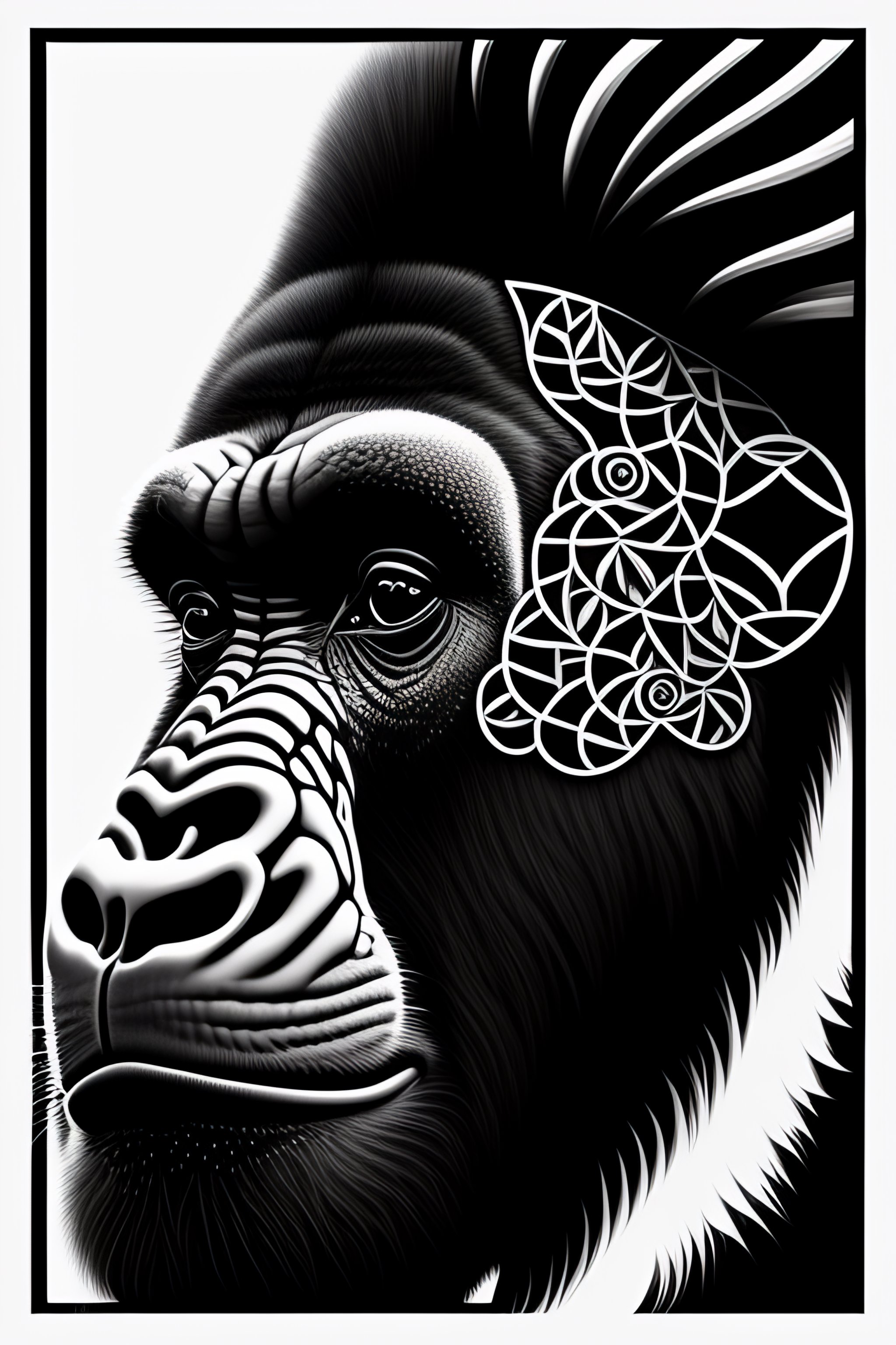 Lexica - Symmetry, one gorilla head and only facing front, glare, black ...