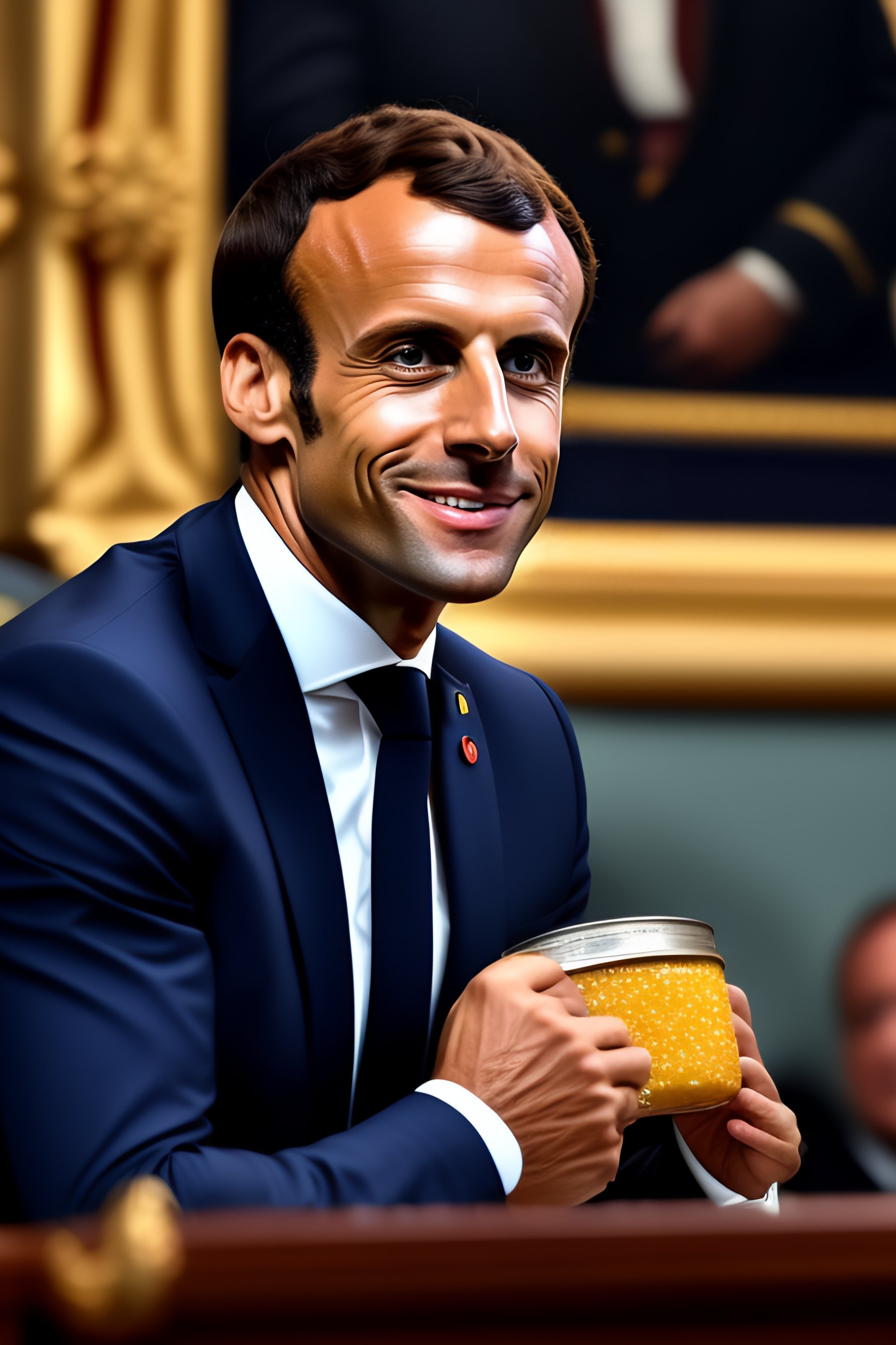 Lexica - Emmanuel Macron eating some canned sardine in oil