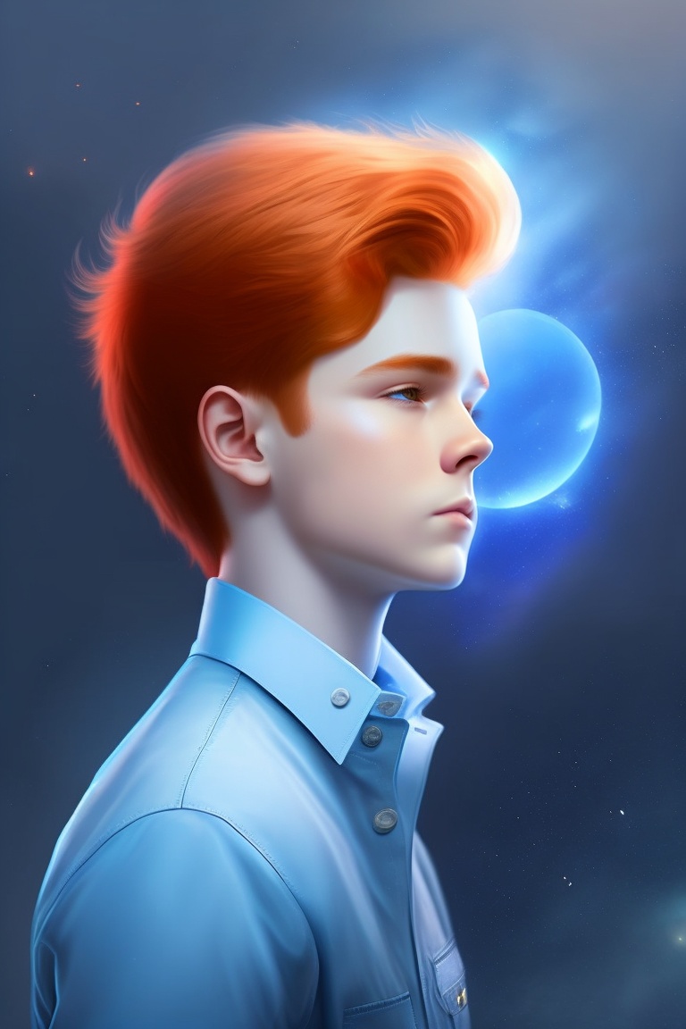 Lexica - Red hair,light face,white shirt,blue fant,light ,boy
