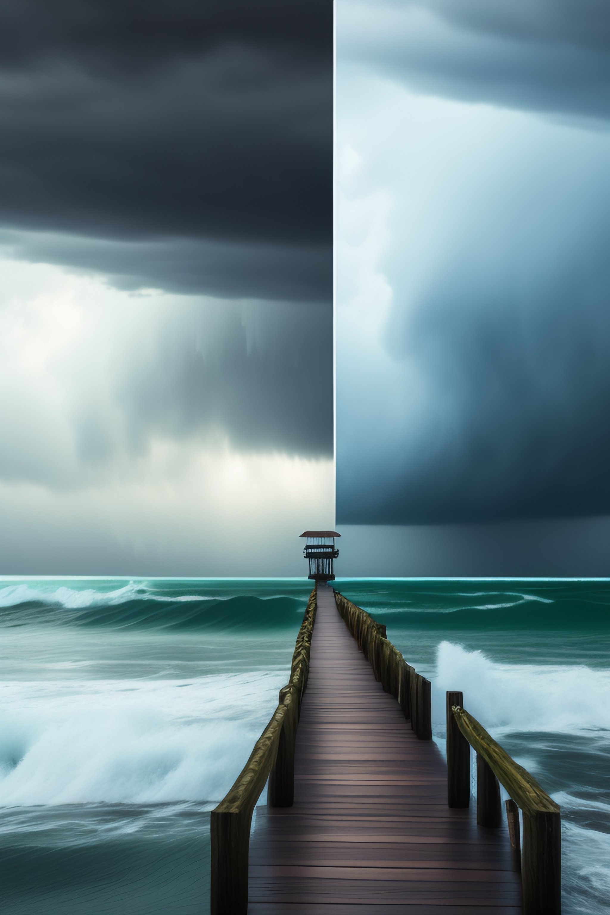 Lexica - Massive storm brewing in the sea, wooden old jetty extending ...