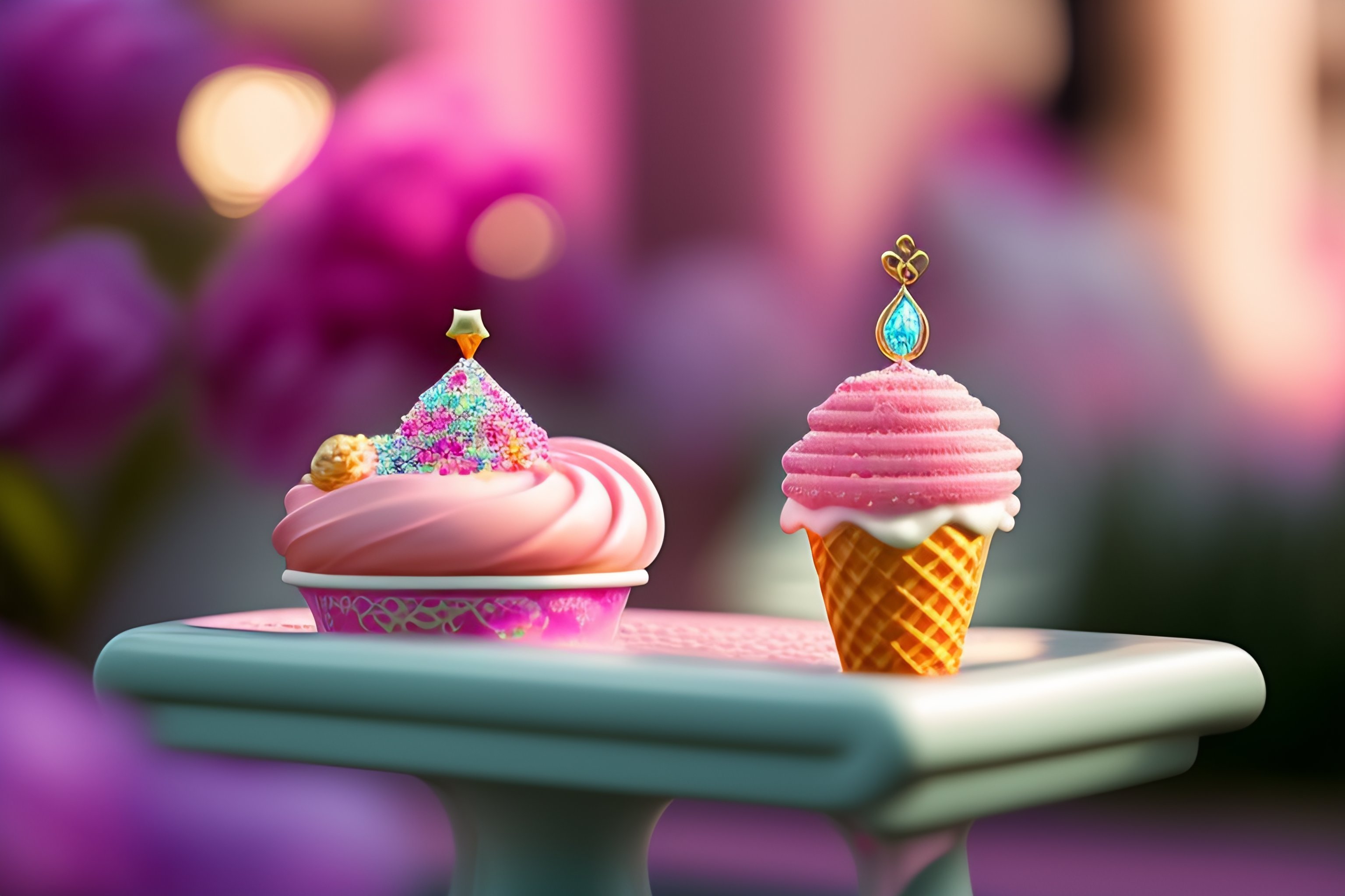 Lexica - Portrait of cute princess ice cream sitting on bench in front ...