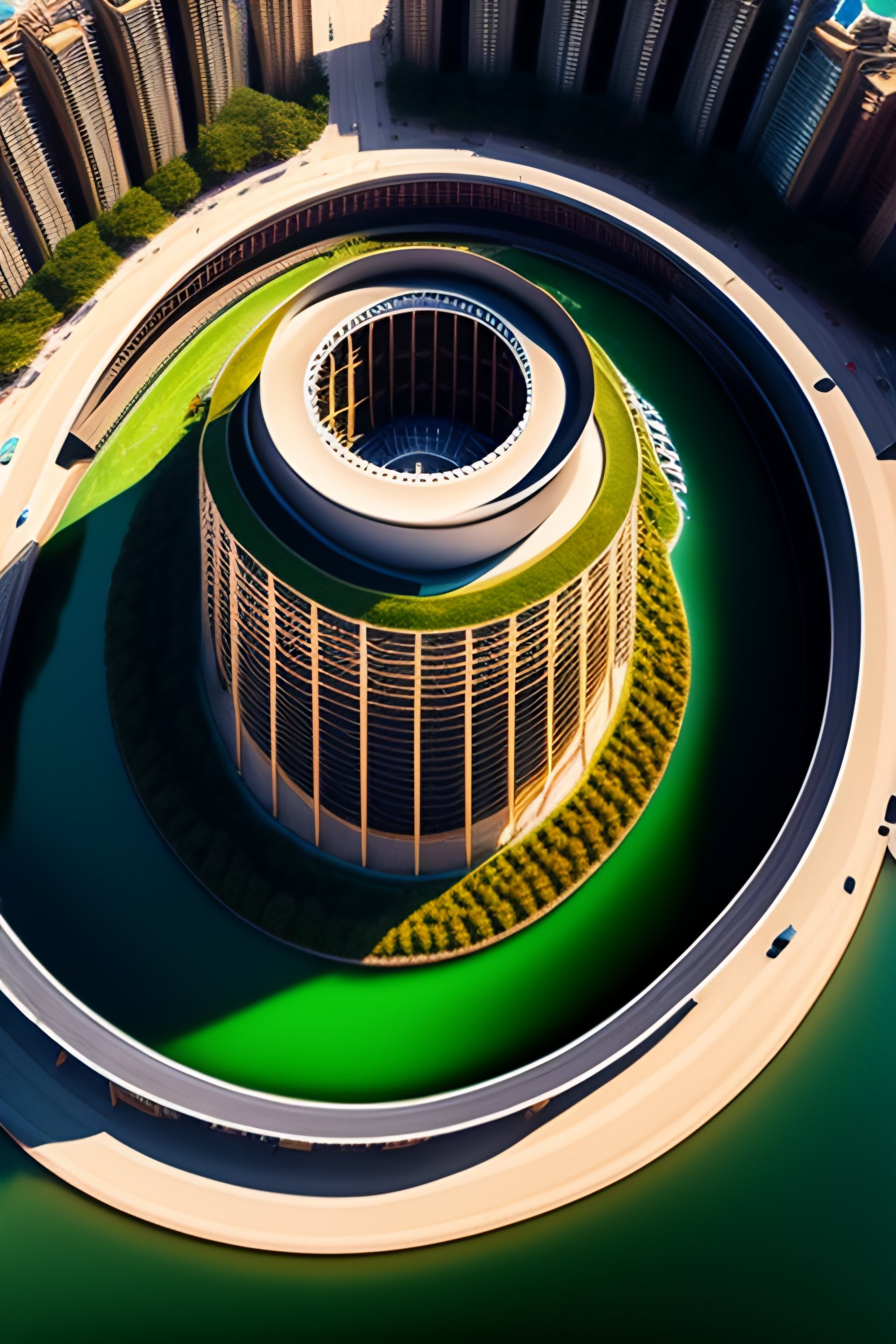 Lexica - Spiral-shaped urban complex, drone view