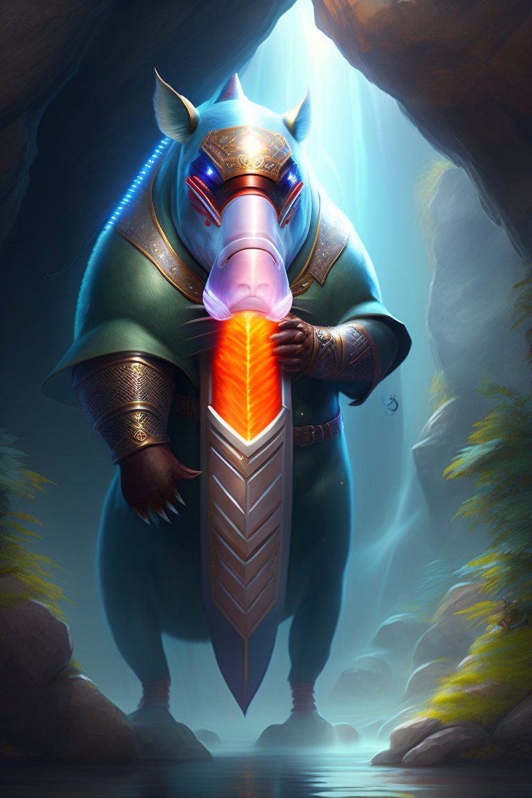 Lexica - Giant salmon, wizard, fantasy style, epic, light armor