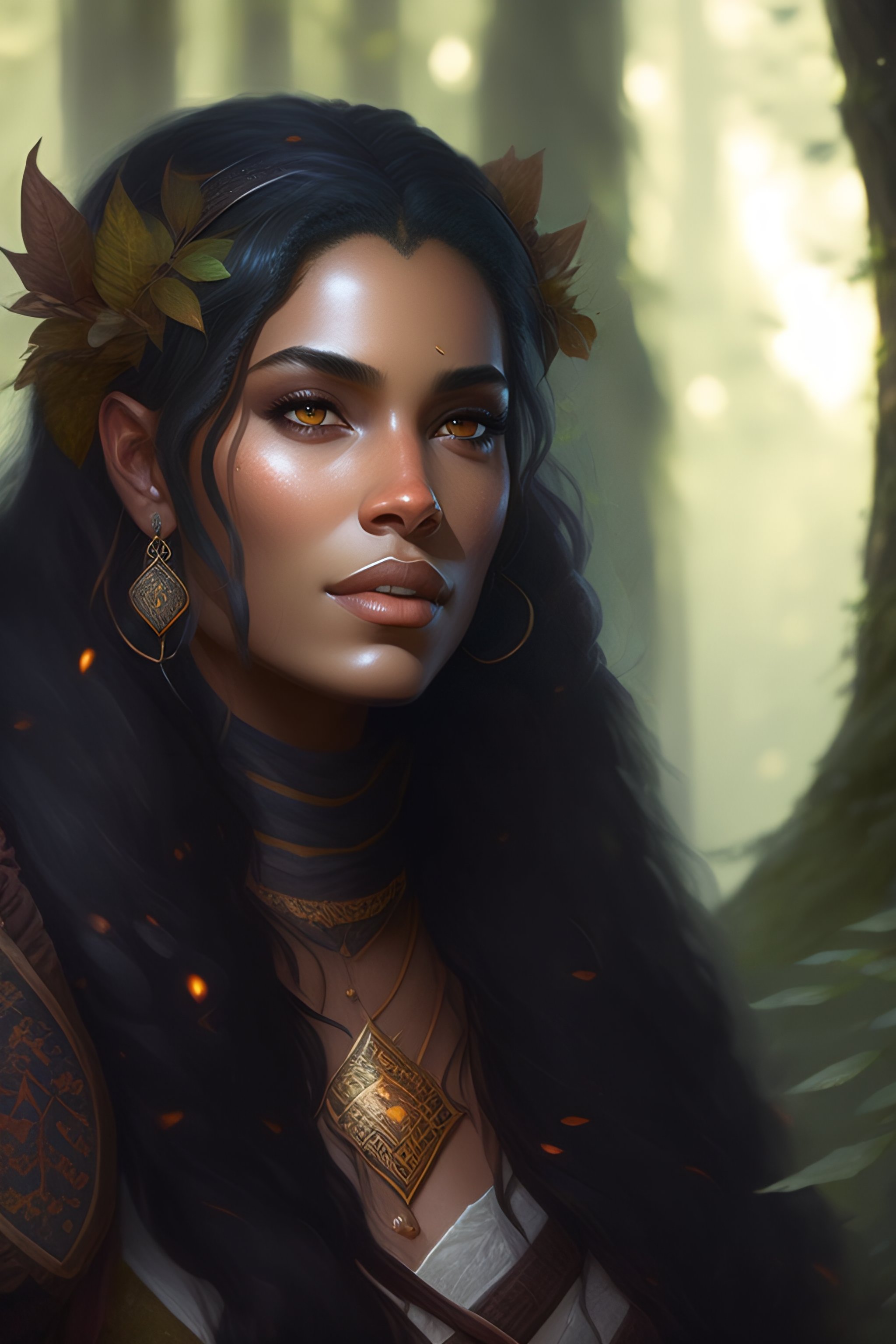 Lexica - A female dwarf, druid, dark gray hair, brown skin, summer ...