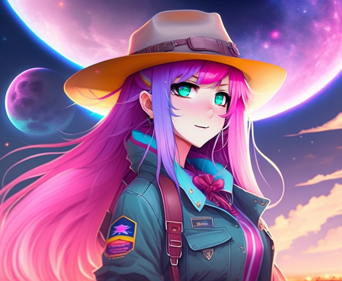 Lexica - Full pink moon, anime, girl, long pink hair, view in camera ...