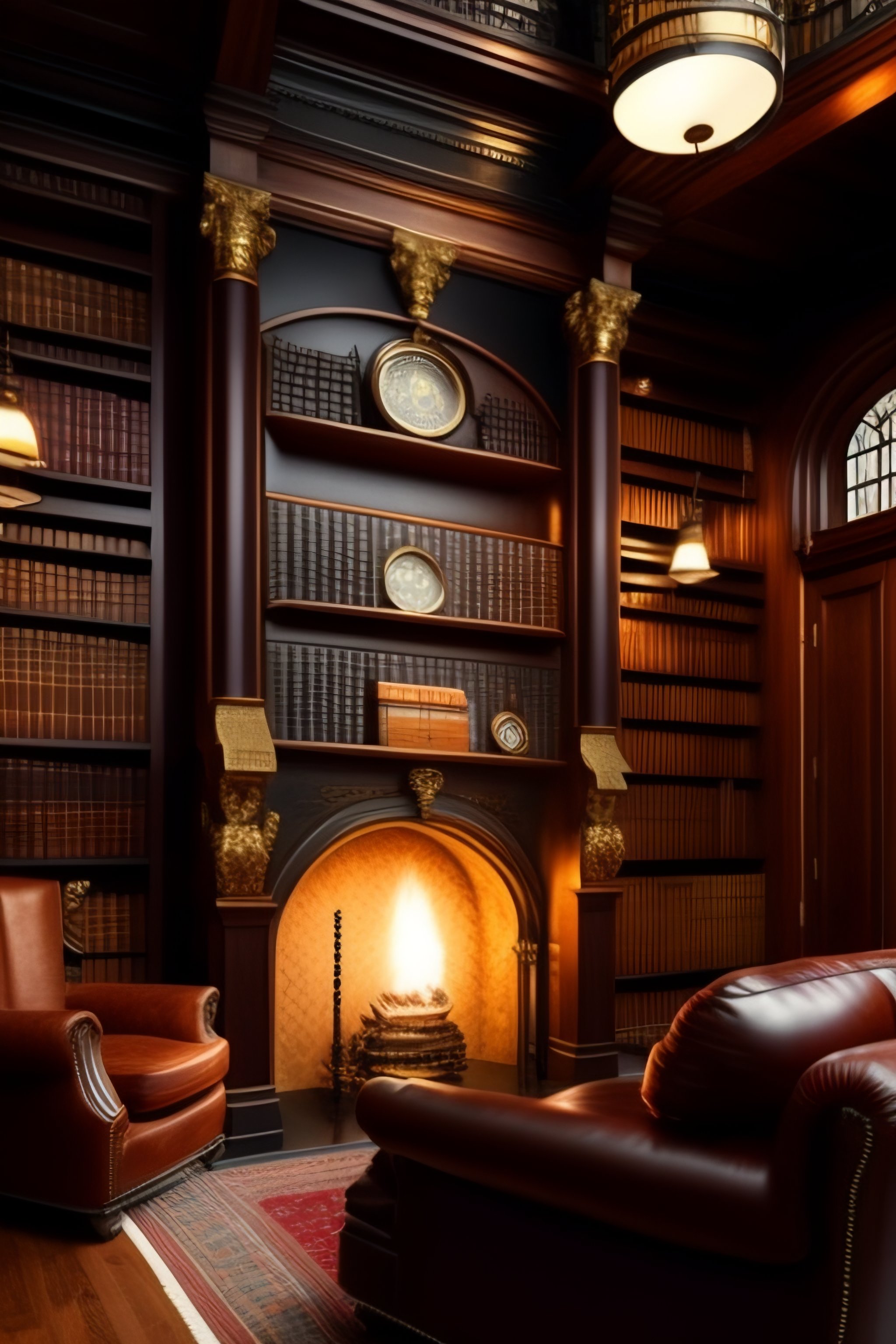Lexica - Steampunk library with a giant fireplace