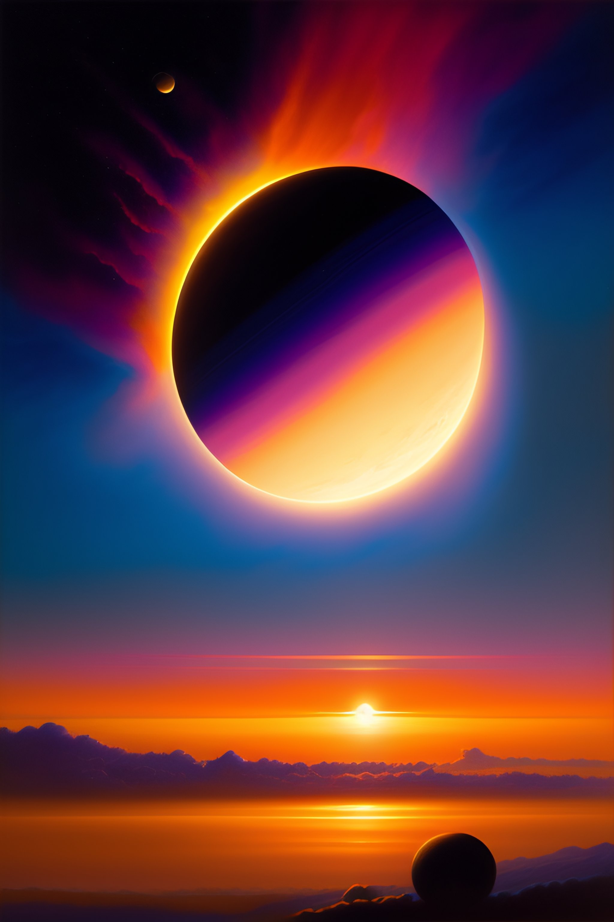 Lexica - Starship, solar eclipse, looming over the earth, painting by ...
