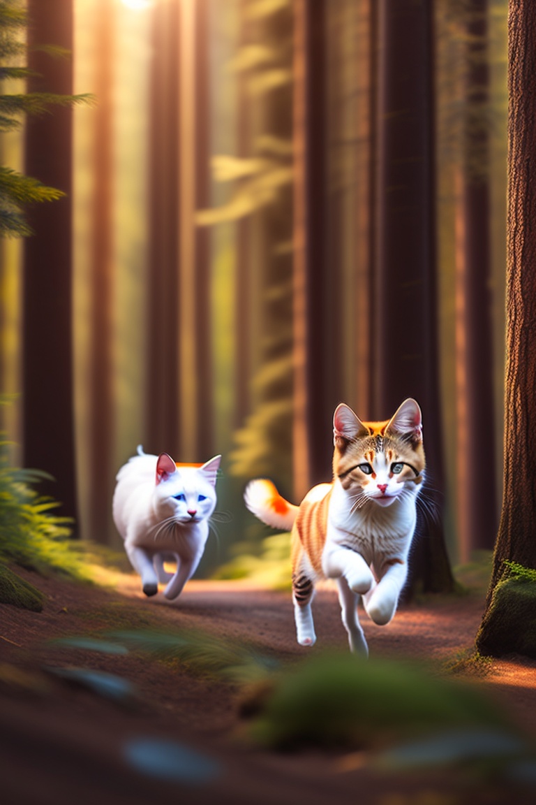 Lexica - Cats chasing people in a forest,taken with canon eos mark one ...