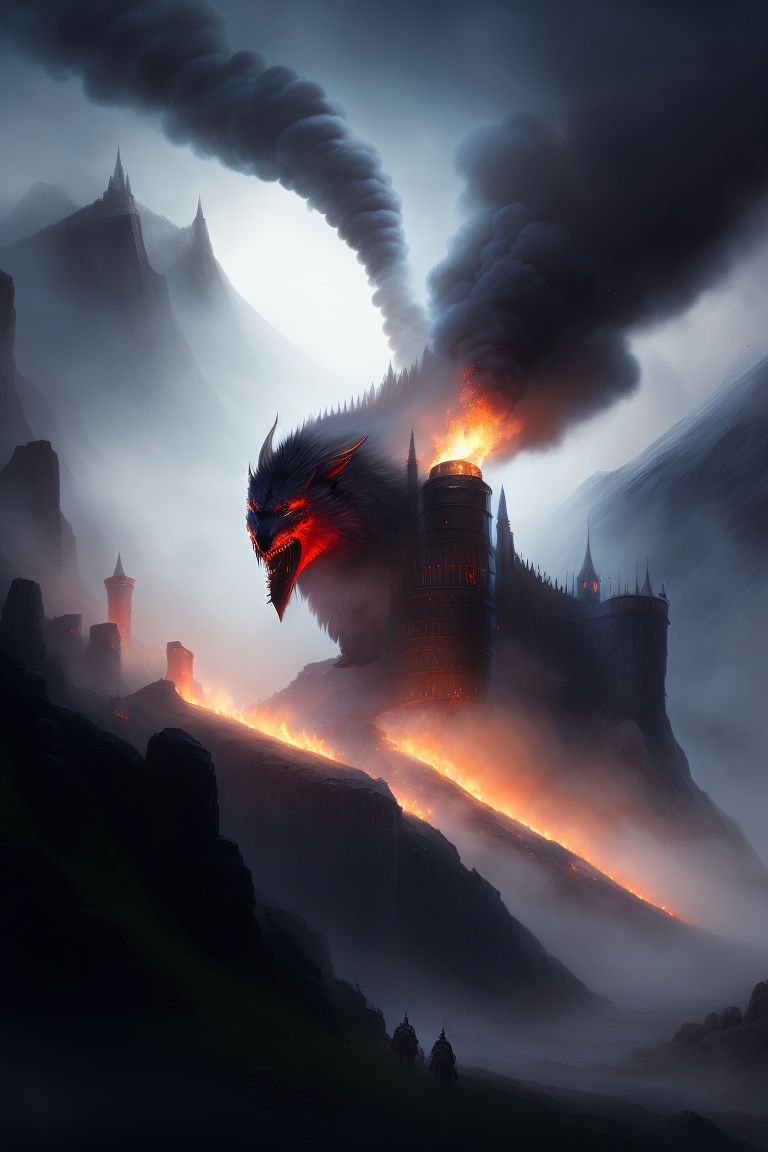 Lexica - An army of balrogs in the back, on the Mordor mountains, Black ...