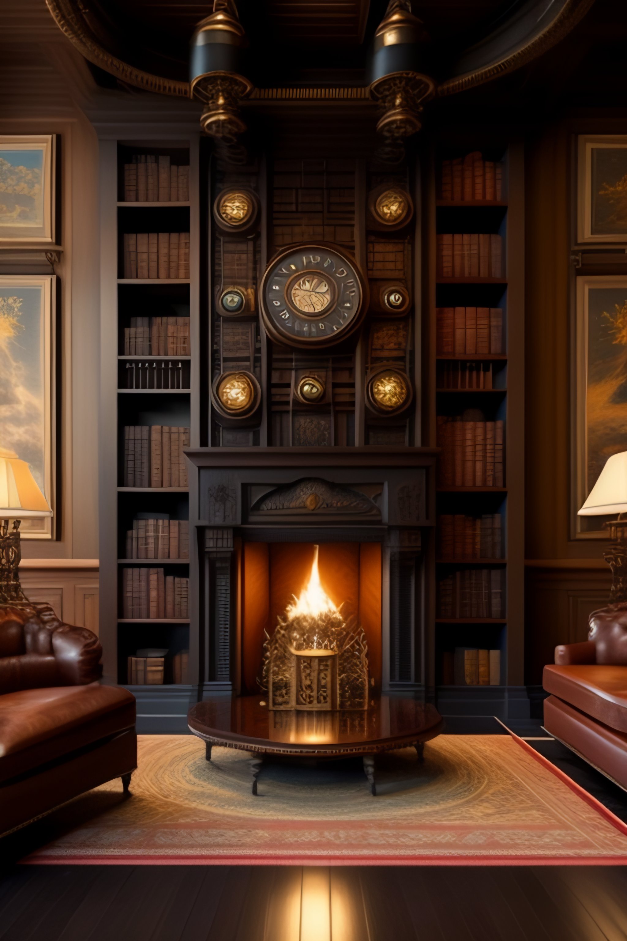 Lexica - Steampunk library with a giant fireplace