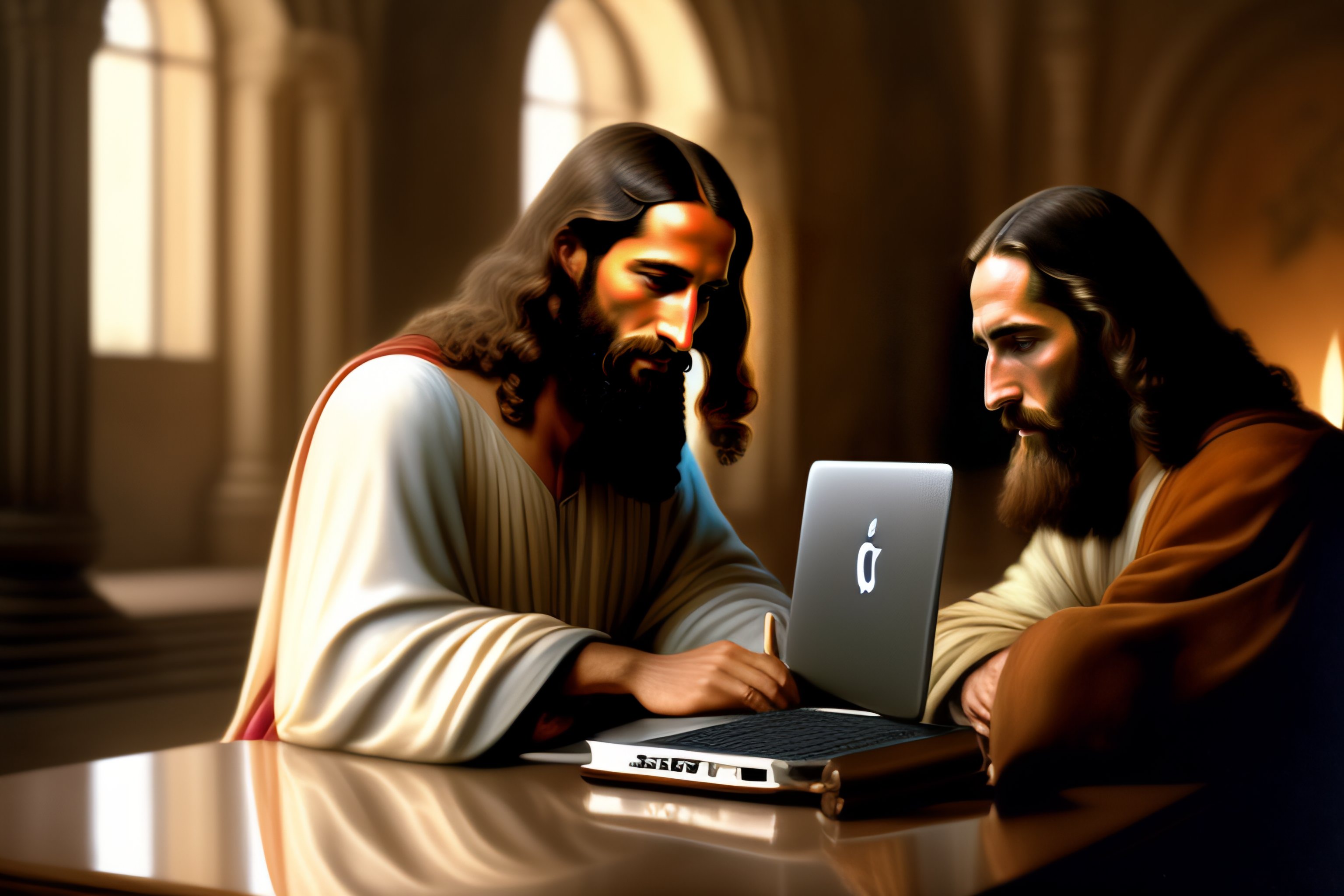 Lexica - Old color photo, year 1, jesus christ is writing on his apple ...