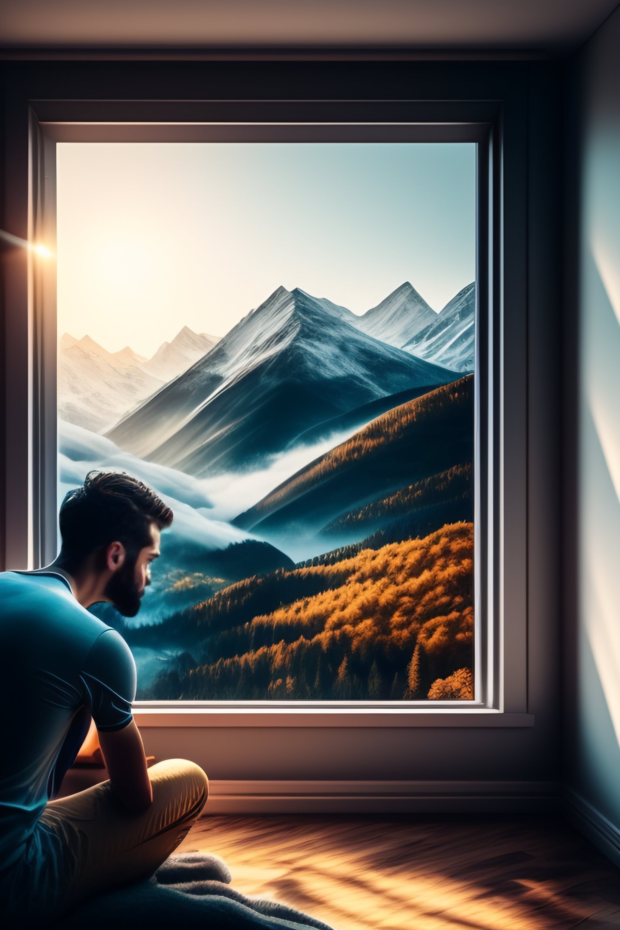 Lexica - A guy journaling in his room with a beautiful view