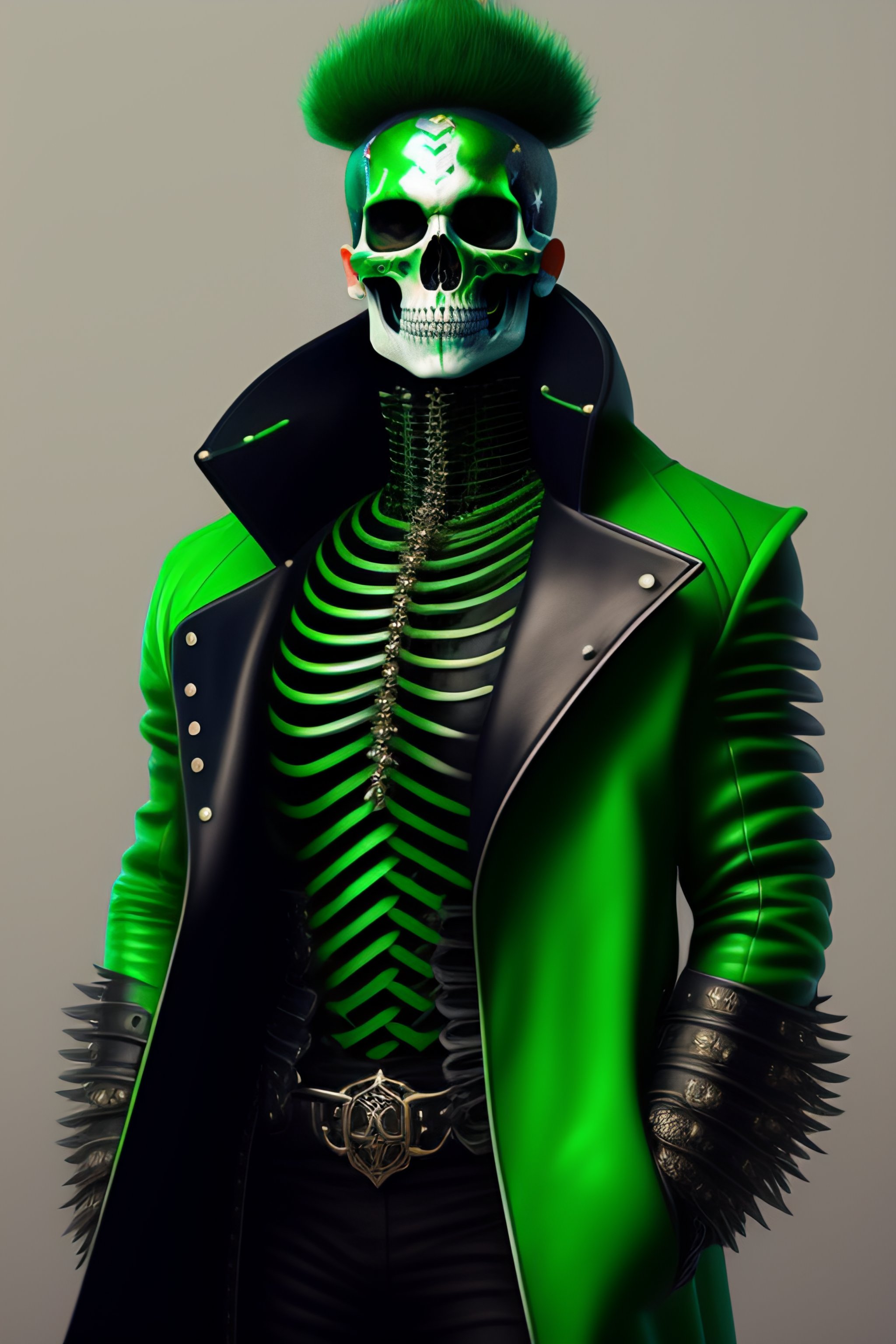 Lexica - Hyper detailed fine art portrait of skeleton punk with green ...