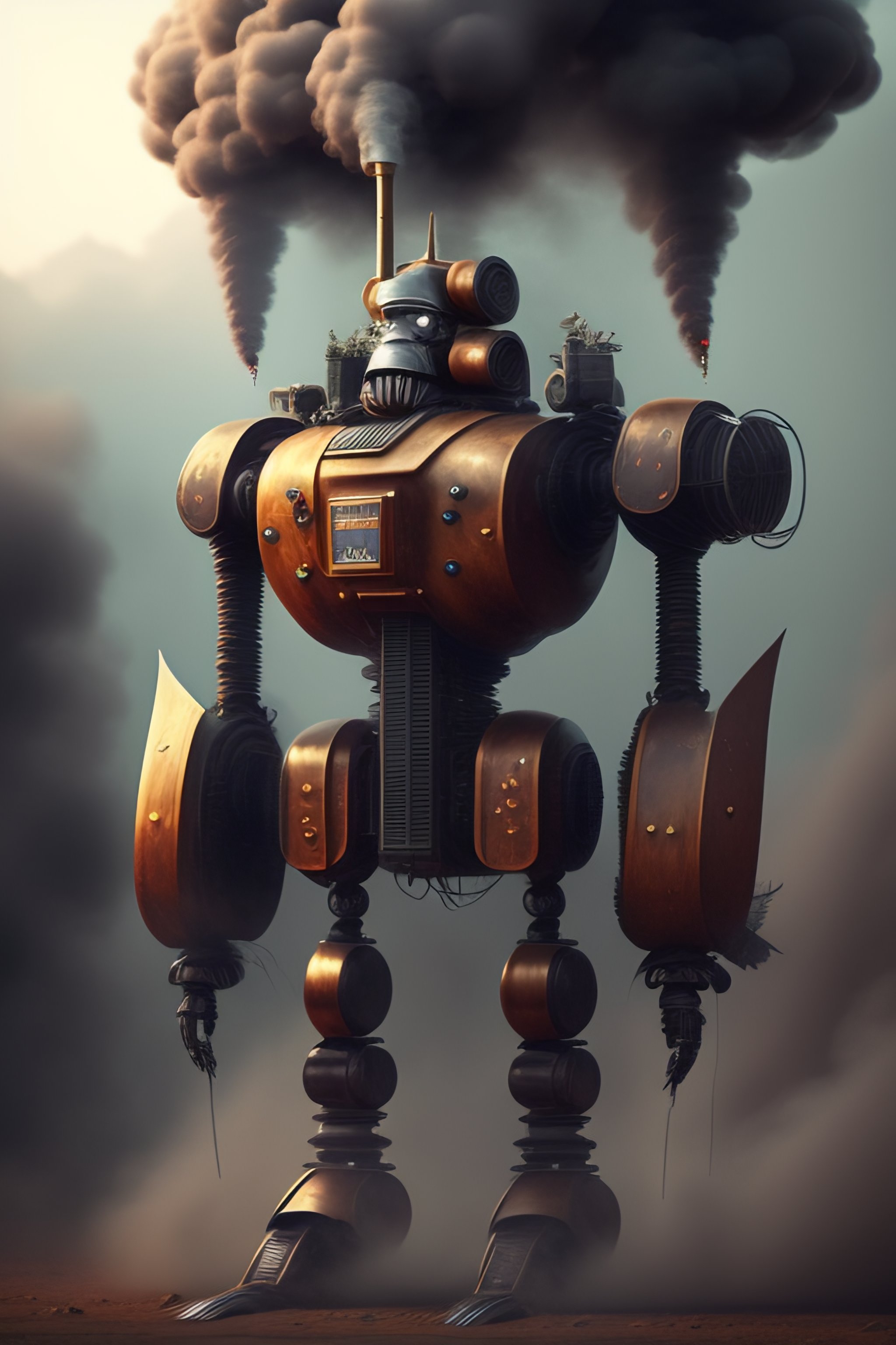 Lexica - Happy agressive tall robot lots of smoke and realistic detail