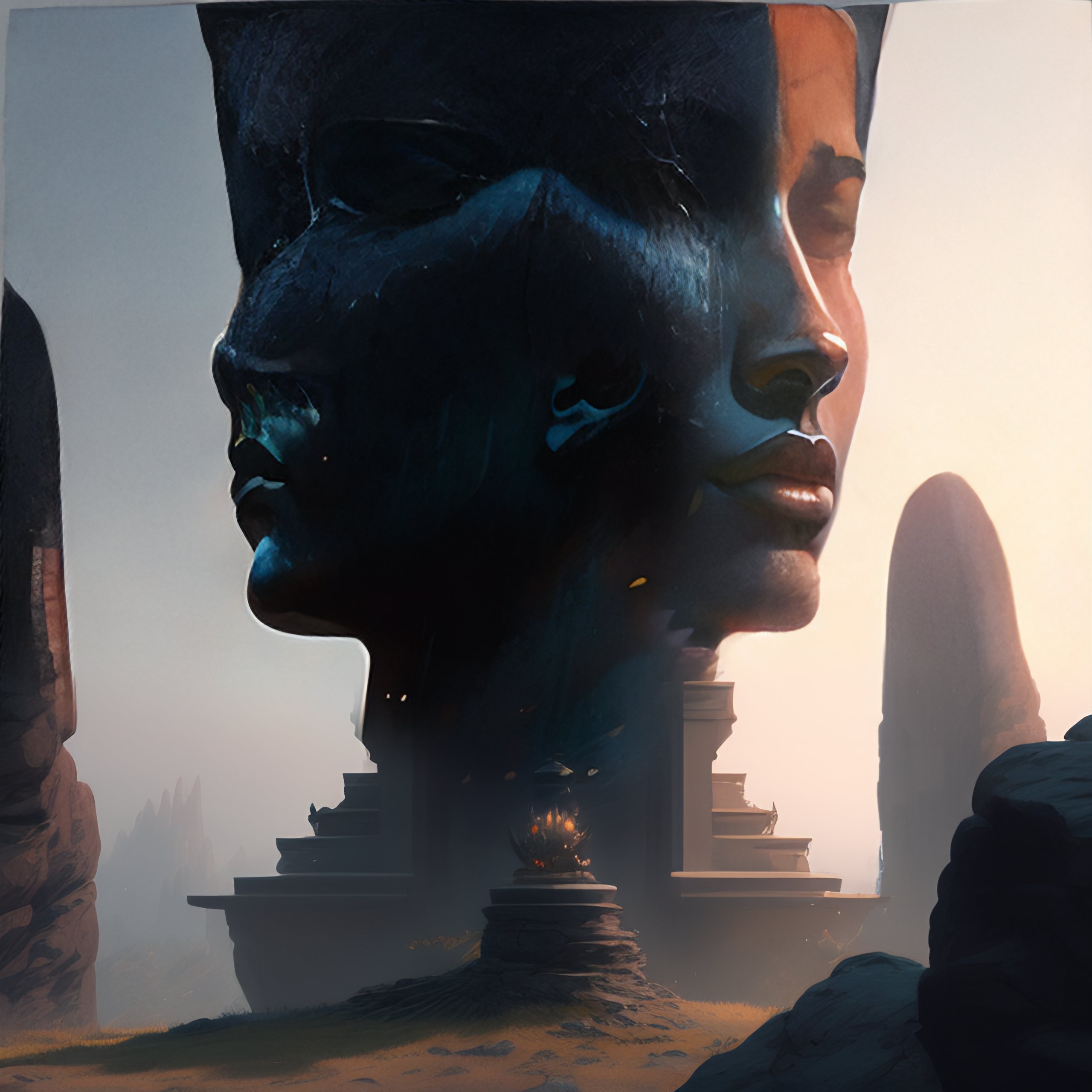 Lexica - Close up, top view of big statues repeated many times in ...