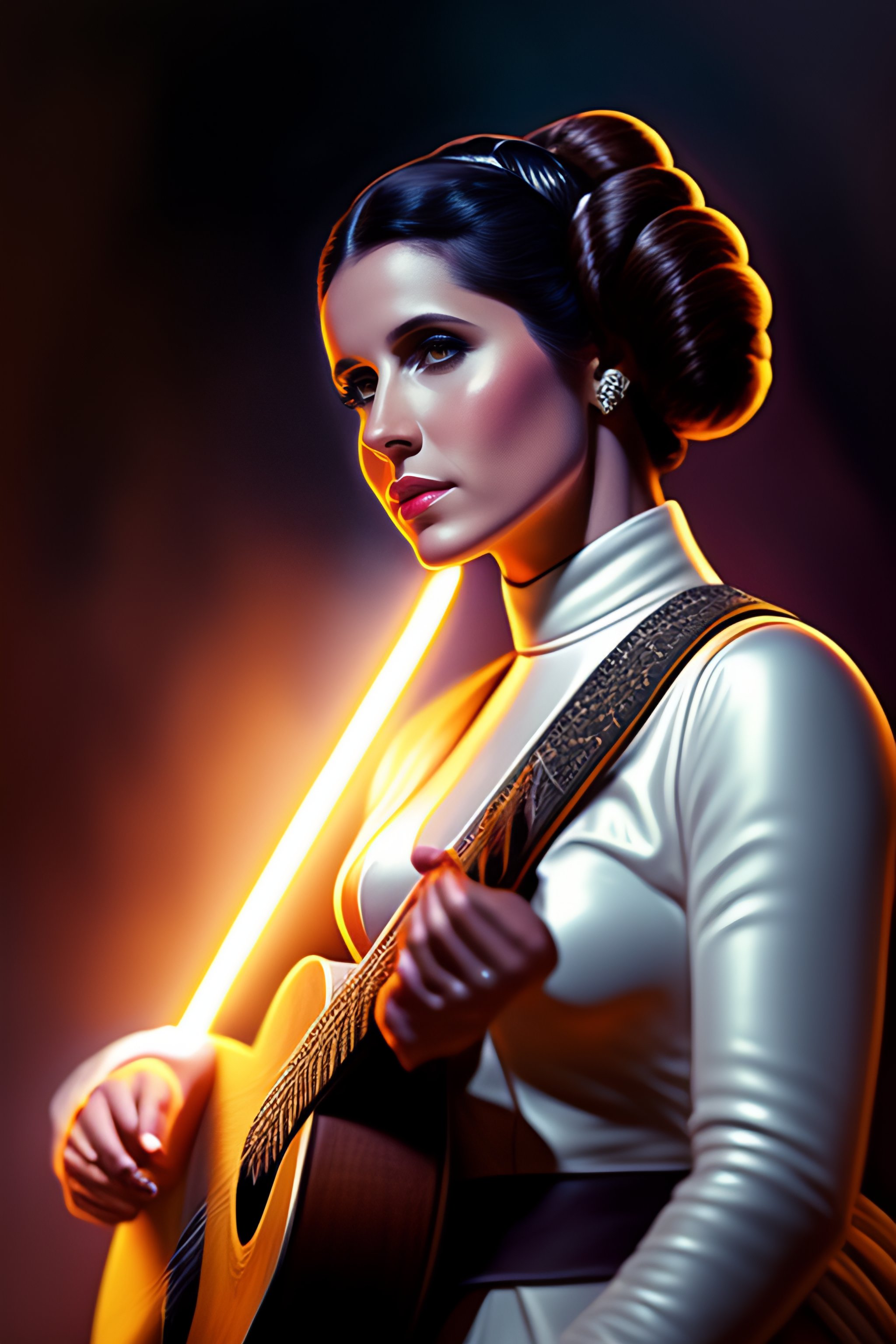 Lexica - Portrait of princess leia playing the guitar, intricate ...