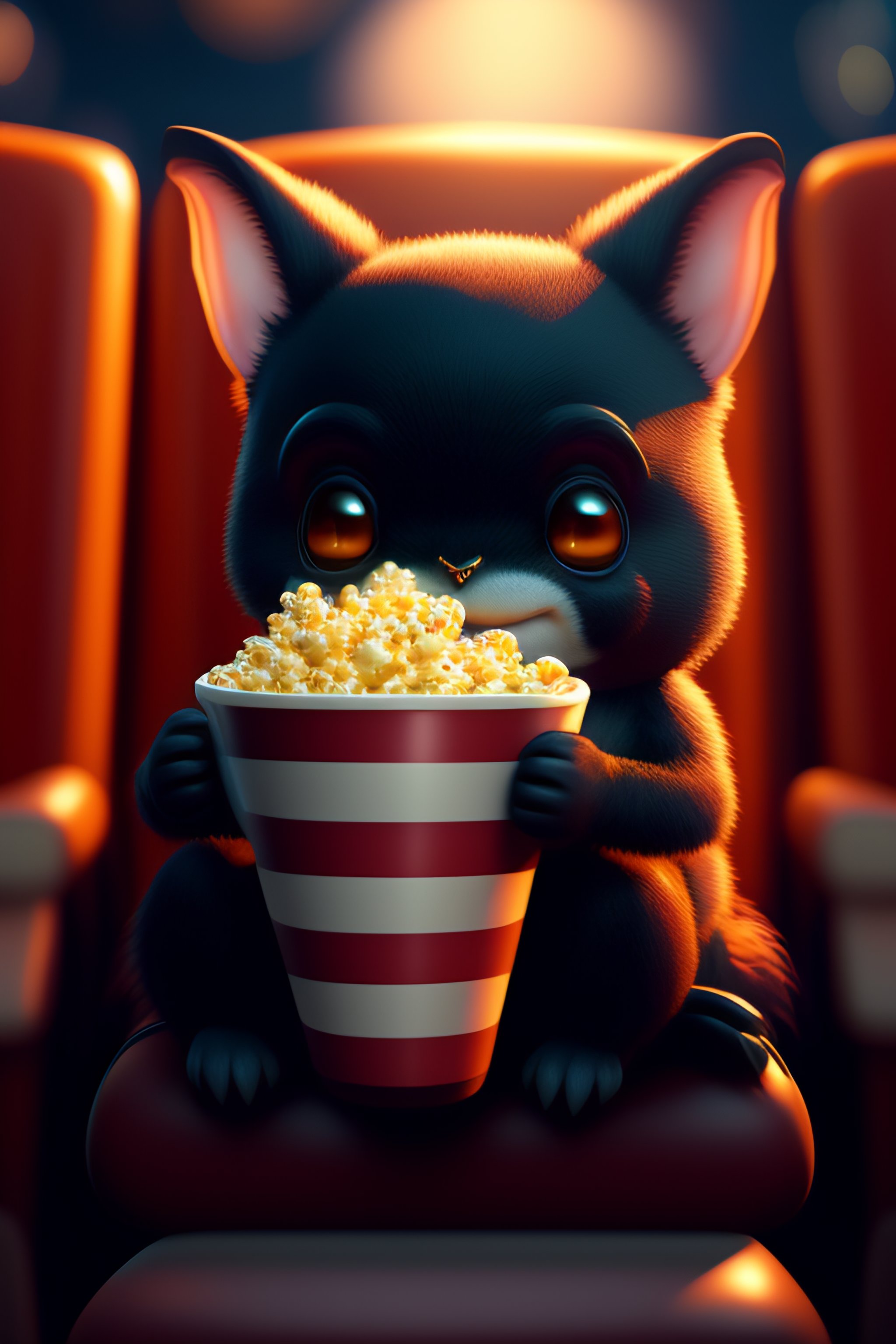 Lexica - Cute small humanoid bat sitting in a movie theater eating ...