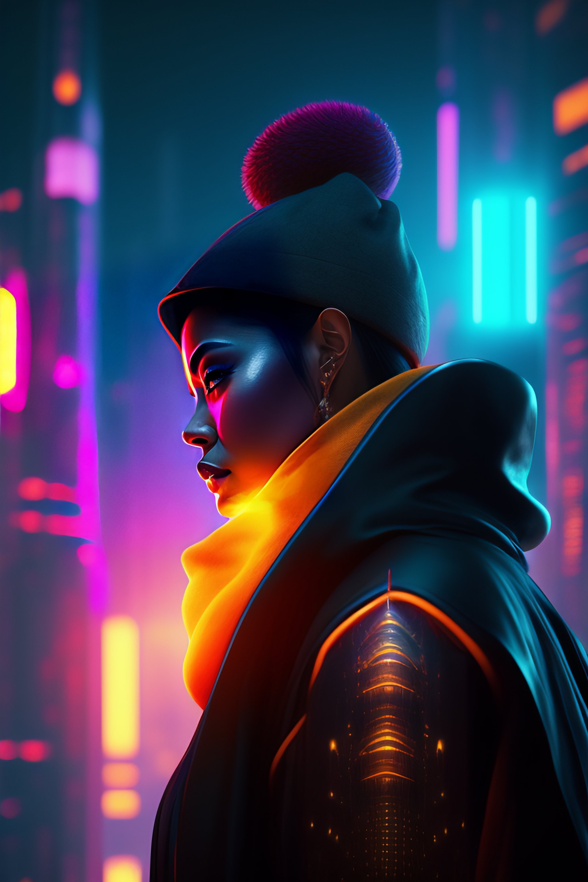 Lexica - Cyberpunk, buddhist monk, city, neon, skyscrapers, lights ...