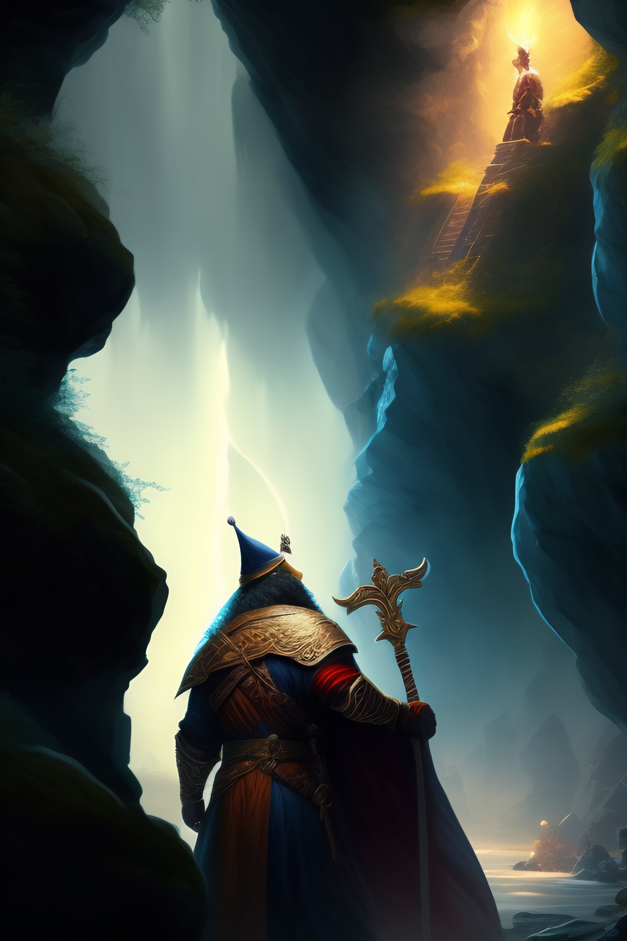 Lexica - Wizard with a staff fightning versus orcs inside a cave, hd ...